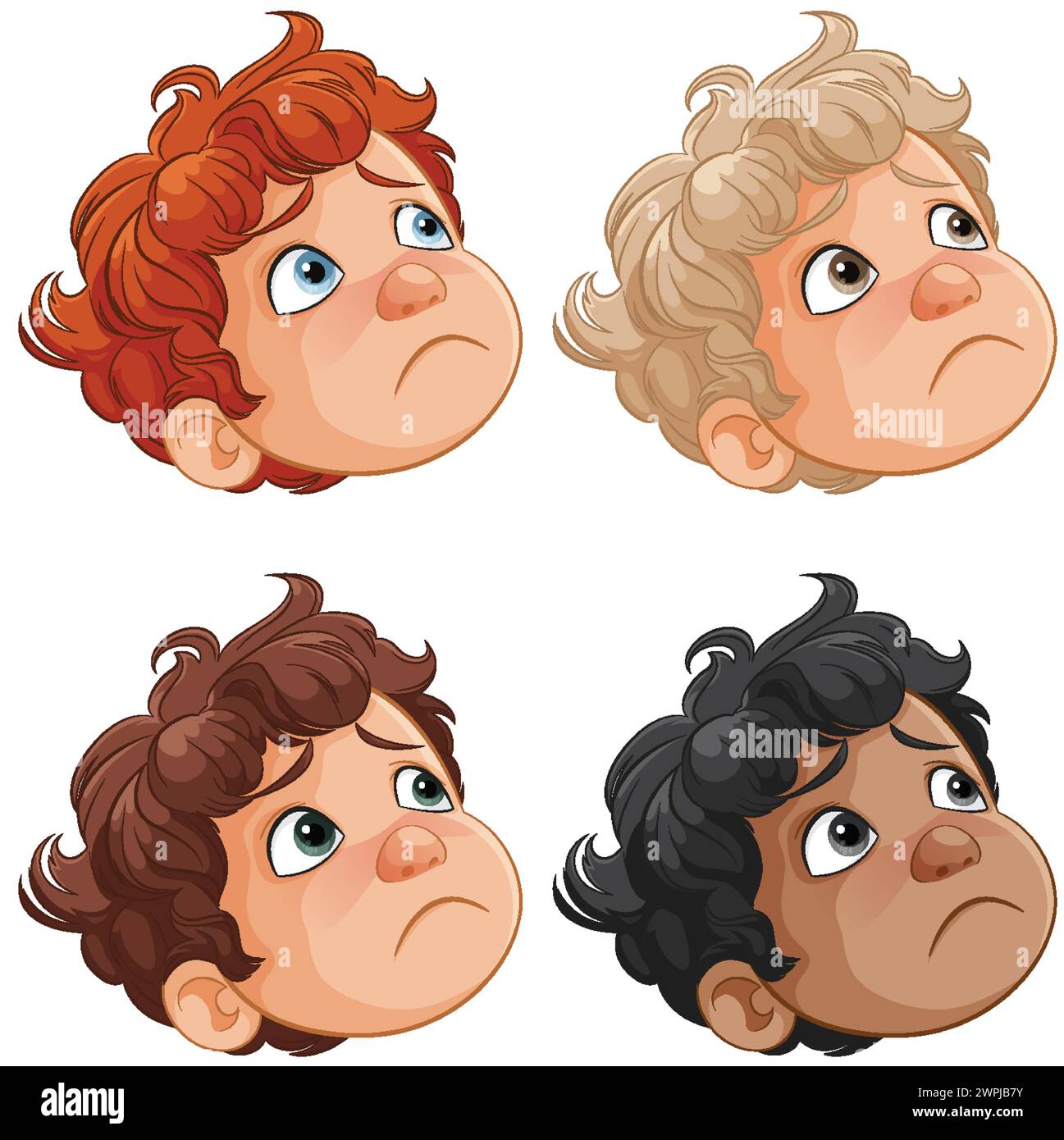 Four illustrated children showing puzzled expressions Stock Vector ...