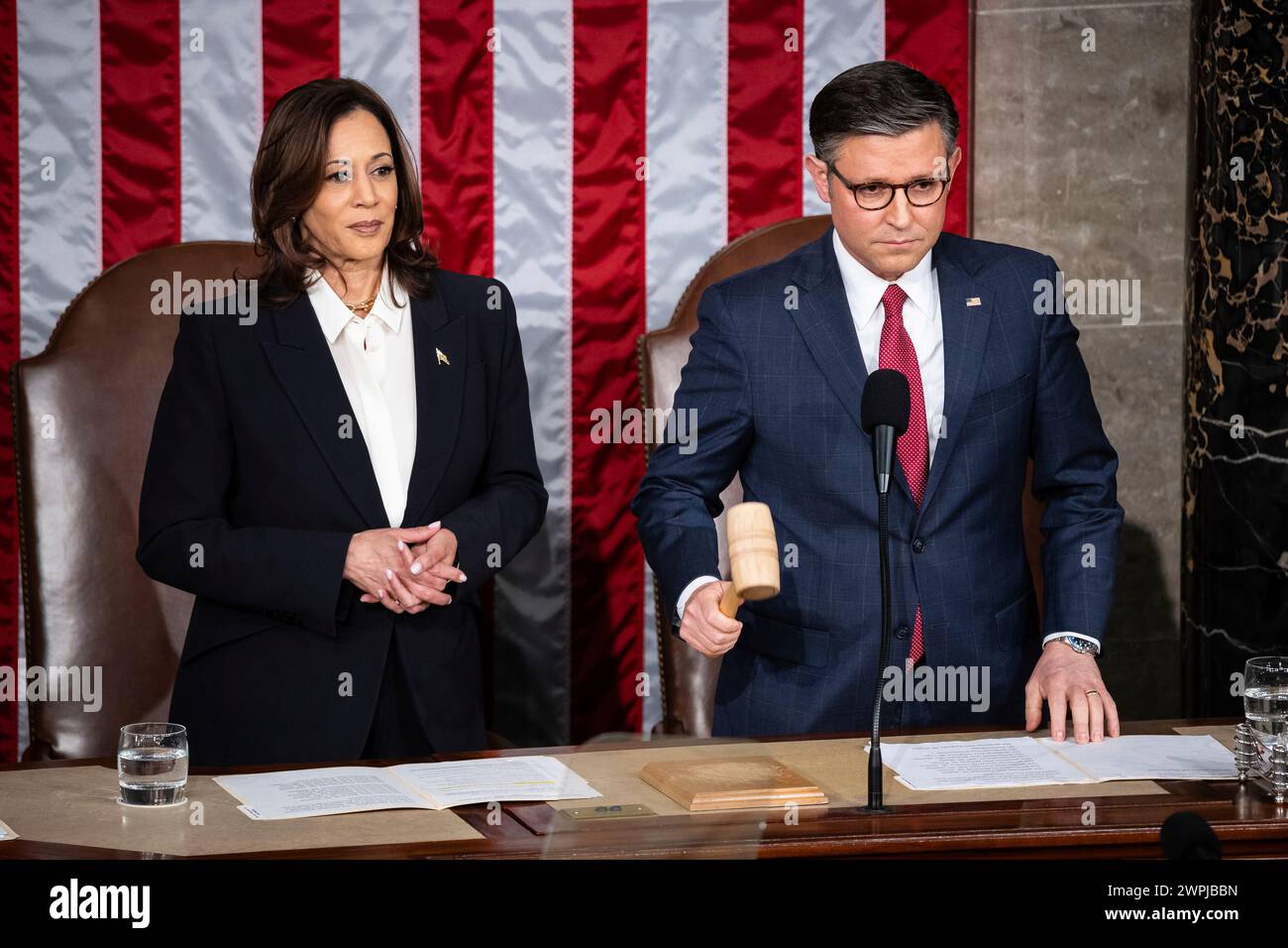 Vice President Kamala Harris and House Speaker Mike Johnson (R-La ...