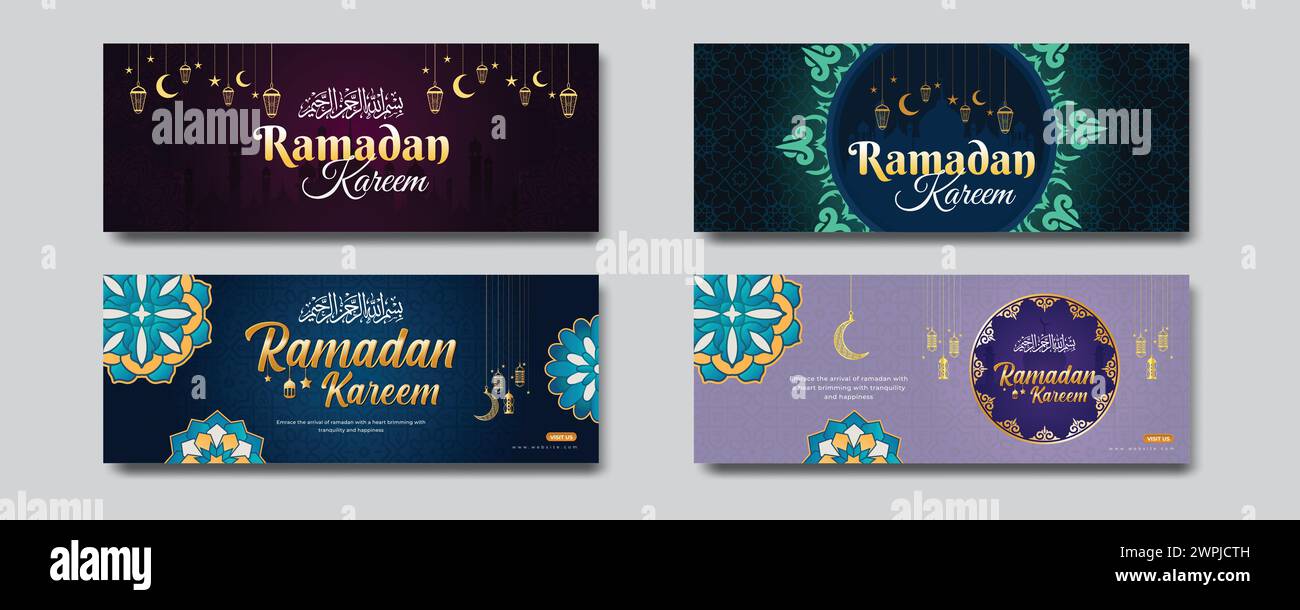 4 Different Ramadan Kareem Facebook Cover Banner Set Design Template ...