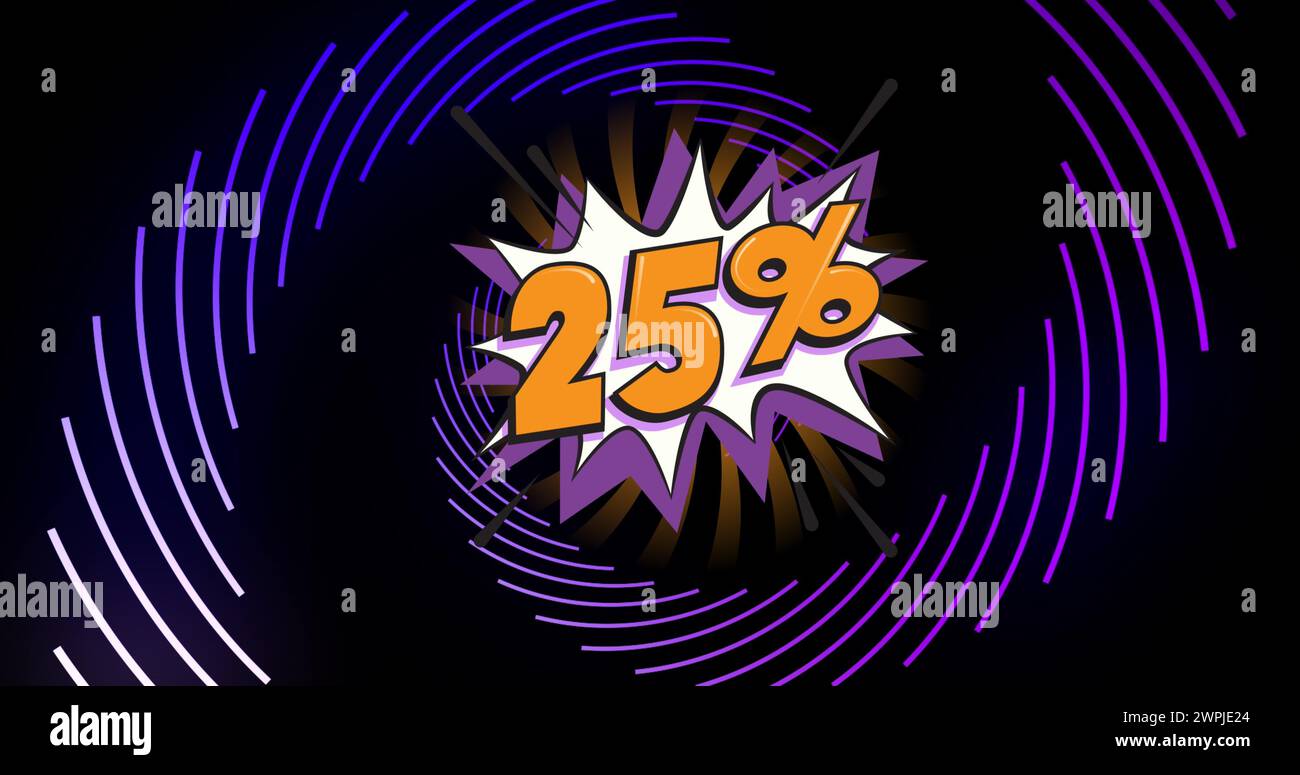 Image of 25 percent discount over spiral on black background Stock ...