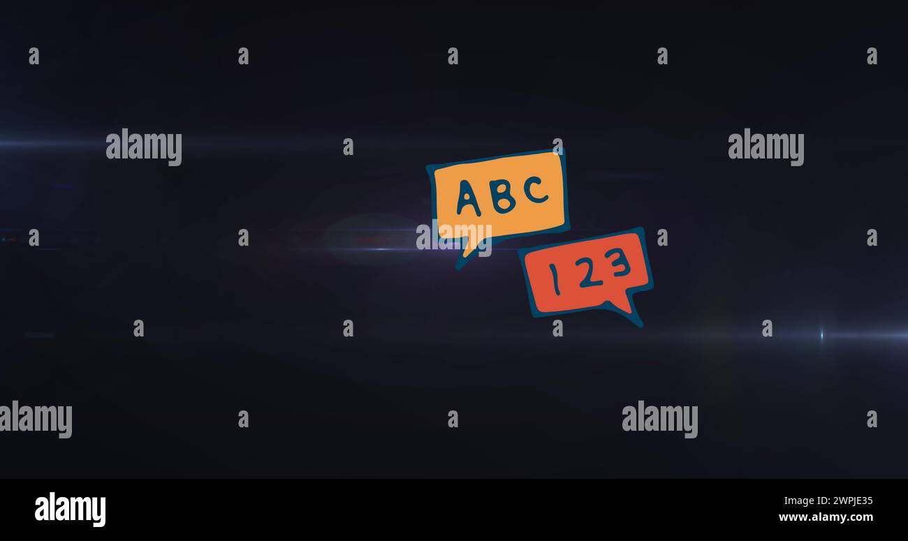 Image of abc 123 over lights on navy background. Back to school ...
