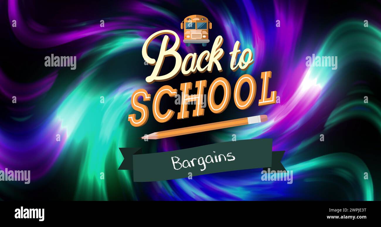 Image of back to school over colorful lights on black background Stock ...