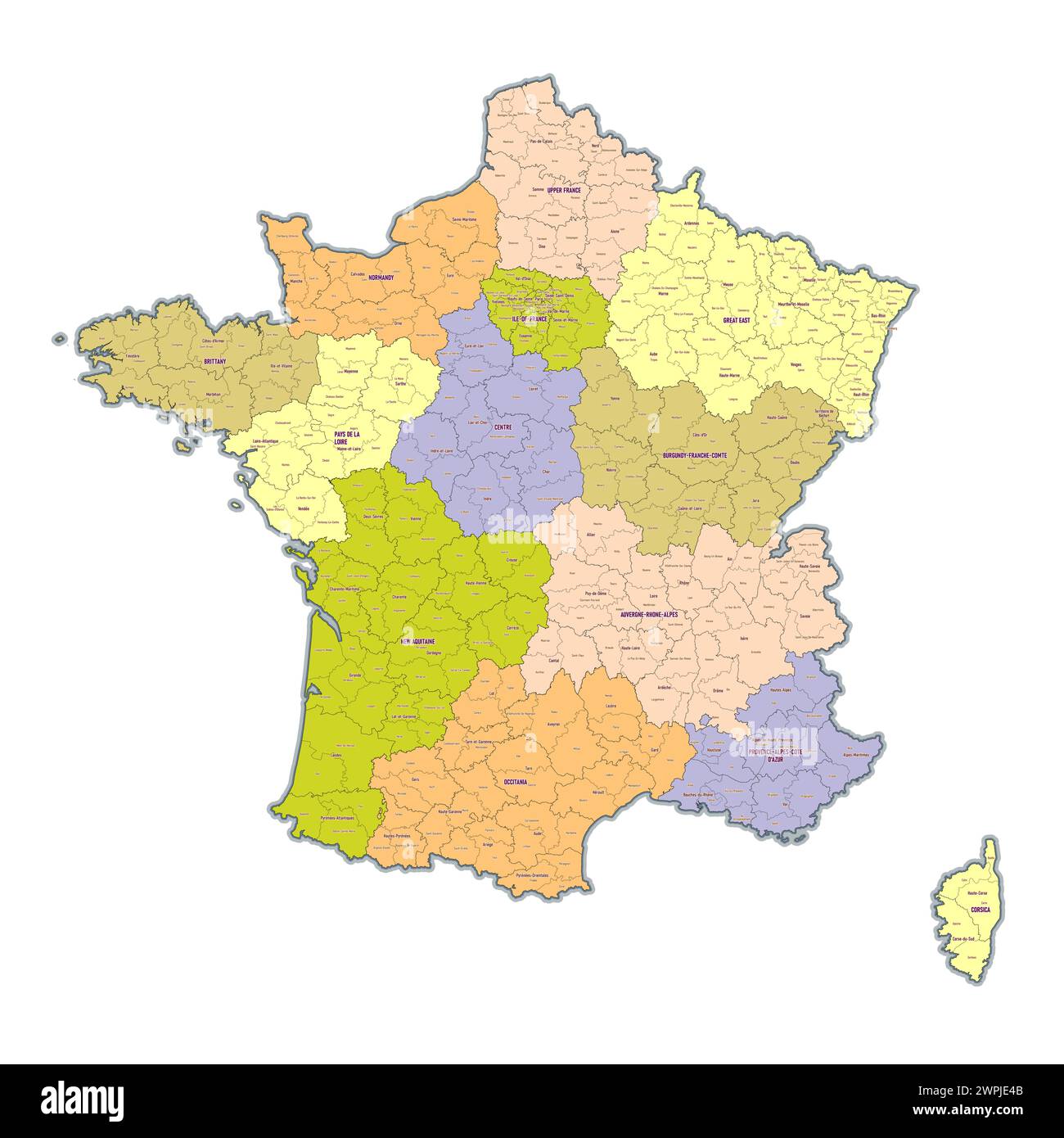 Administrative map of France showing regions, provinces Stock Vector ...