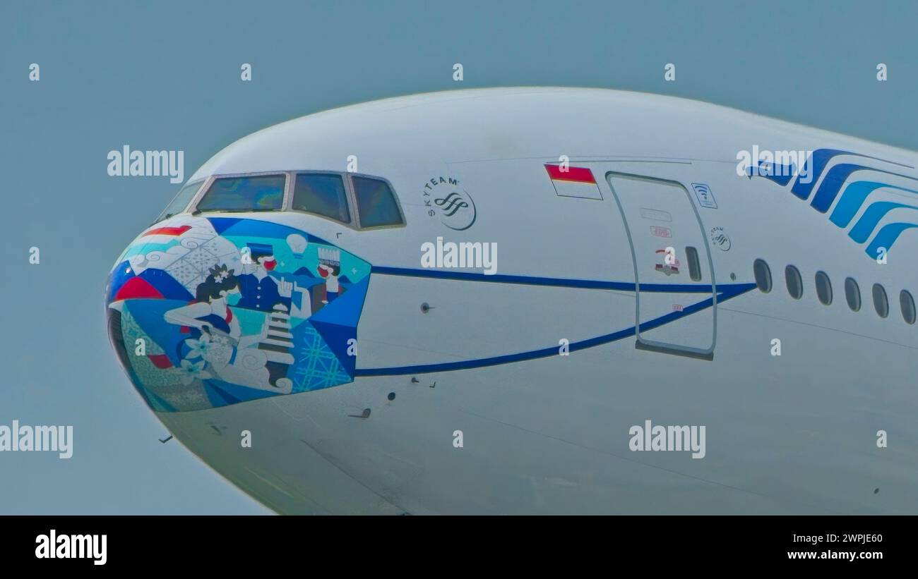 SINGAPORE - MARCH 8, 2024: Garuda Indonesia B777-3U3(ER), PK-GIJ Ayo ...