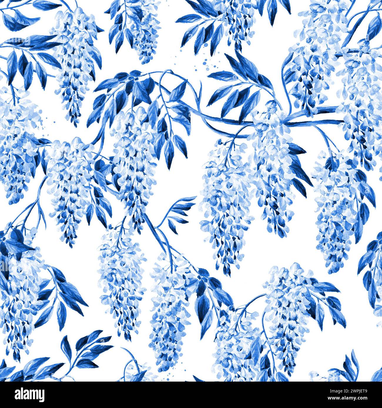 Wisteria flowers, Hand drawn watercolor seamless pattern, isolated on ...