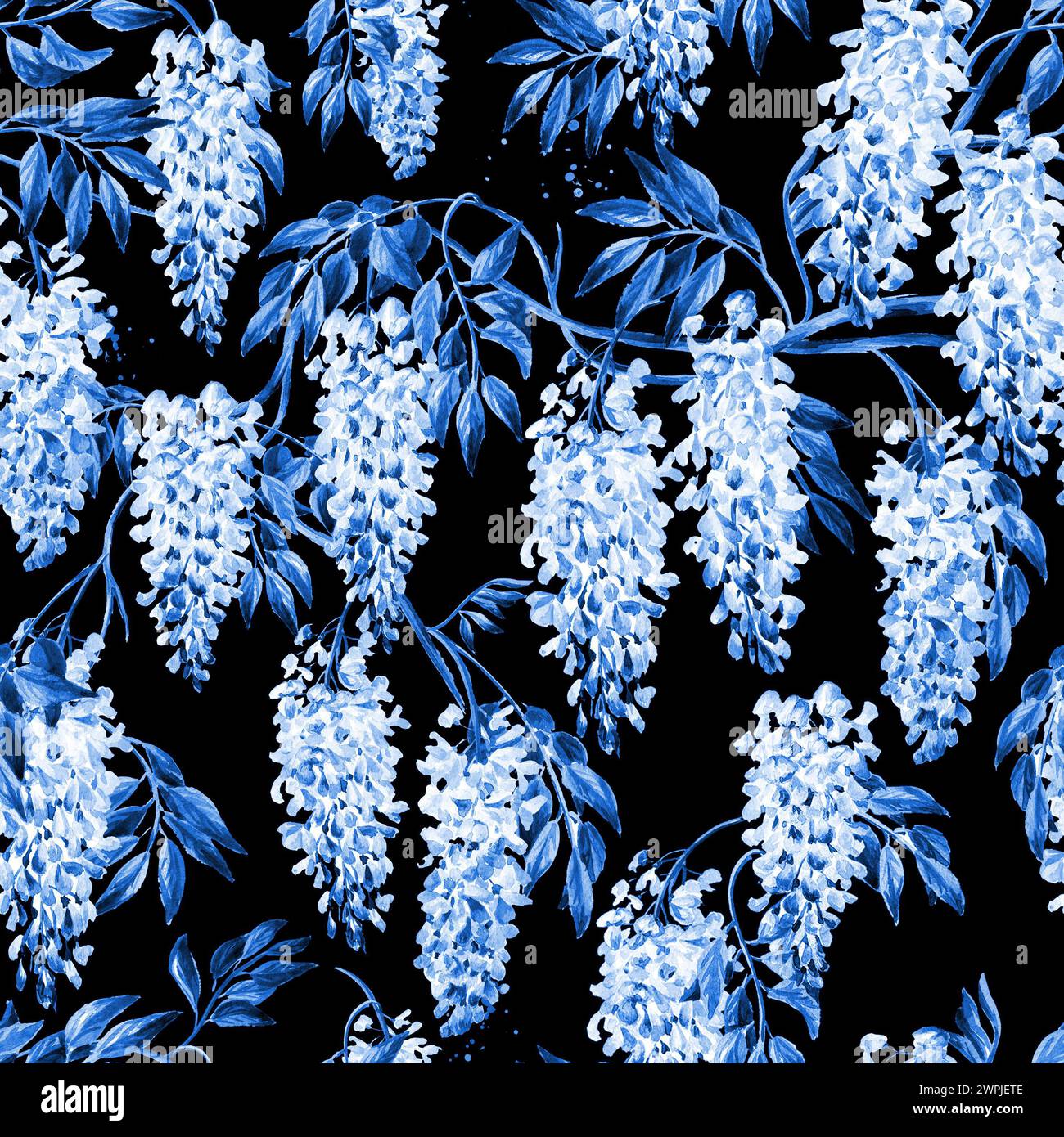 Wisteria flowers, Hand drawn watercolor seamless pattern Stock Photo ...