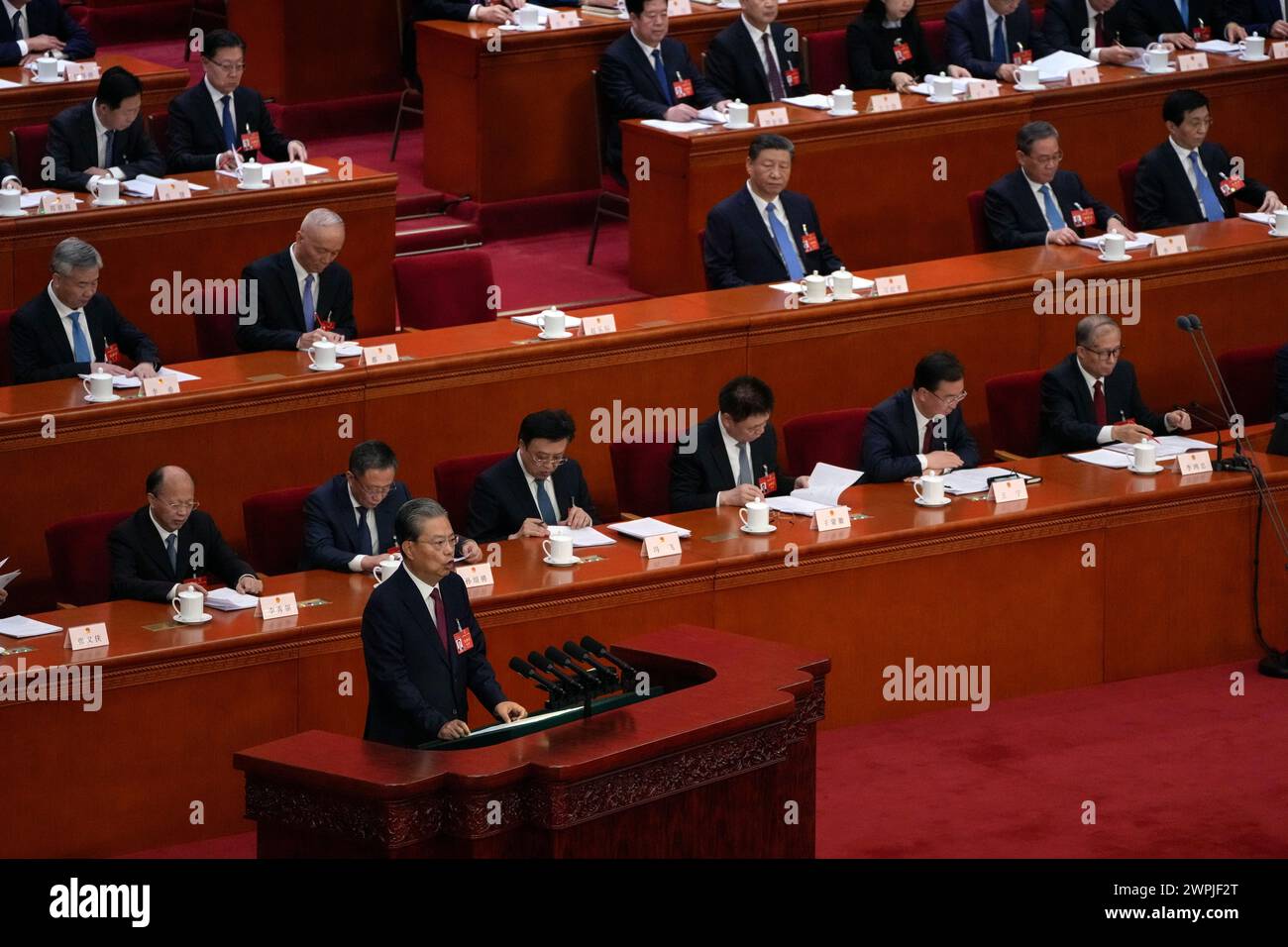 Zhao Leji, chairman of the NPC Standing Committee, delivers a speech ...