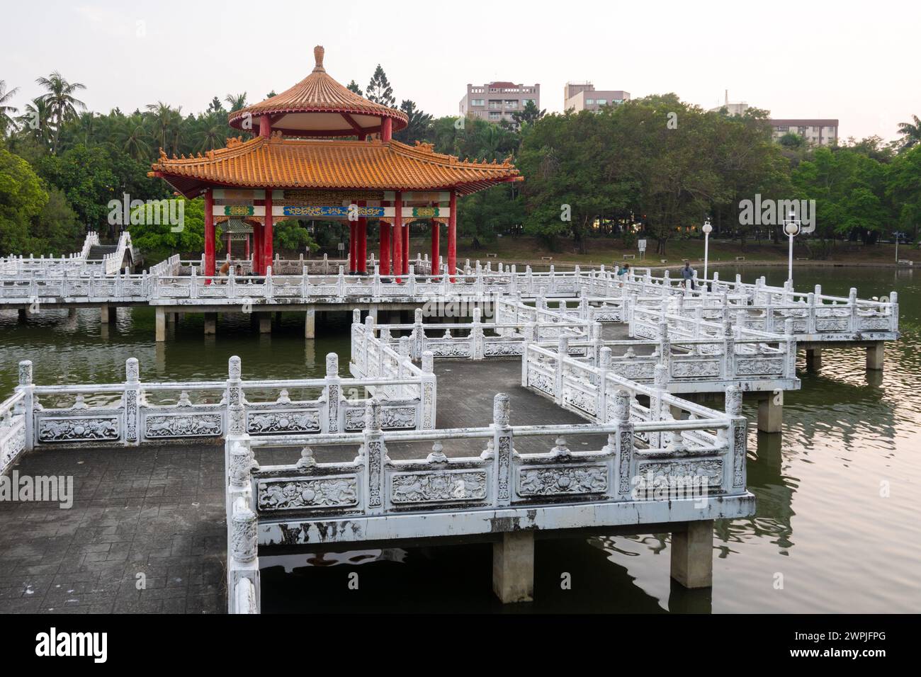 Huge floating pavilion surrounded by bridges in Tainan Park, Taiwan ...
