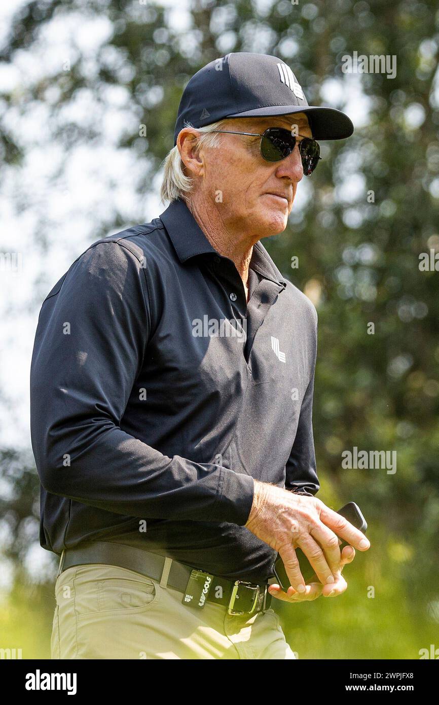 LIV Golf CEO, Greg Norman, seen on the second hole during the first ...