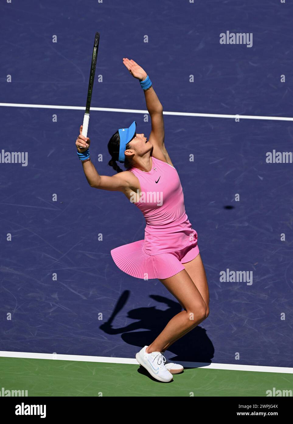 INDIAN WELLS, CA - MARCH 07: Emma Raducanu (GBR) serving during a WTA ...