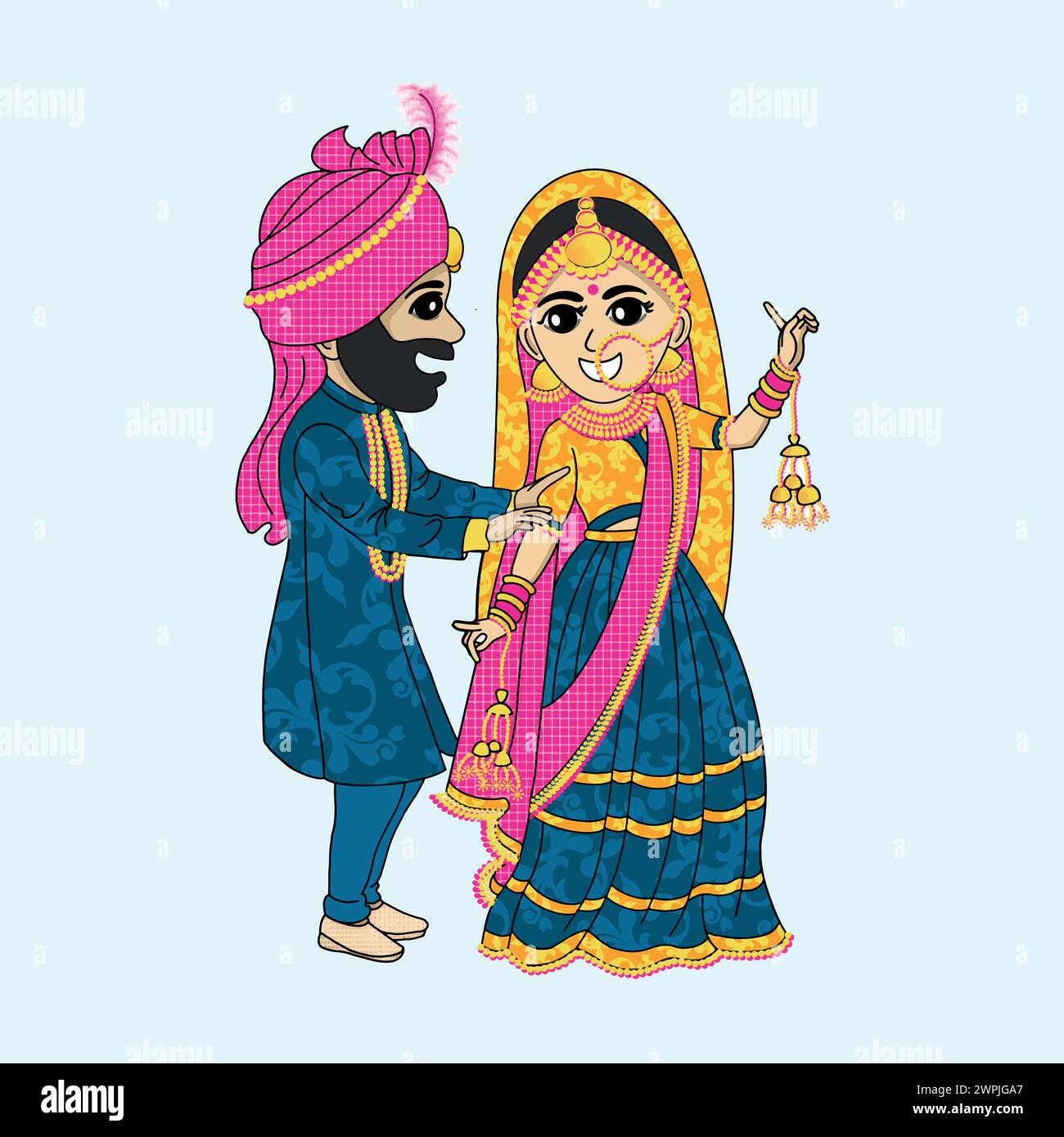 Indian cute bride and groom cartoon character wedding theme Stock ...