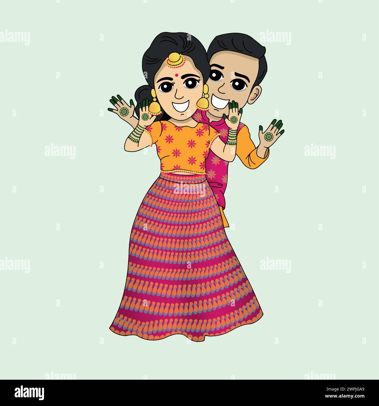 Indian cute bride and groom cartoon character wedding theme Stock ...