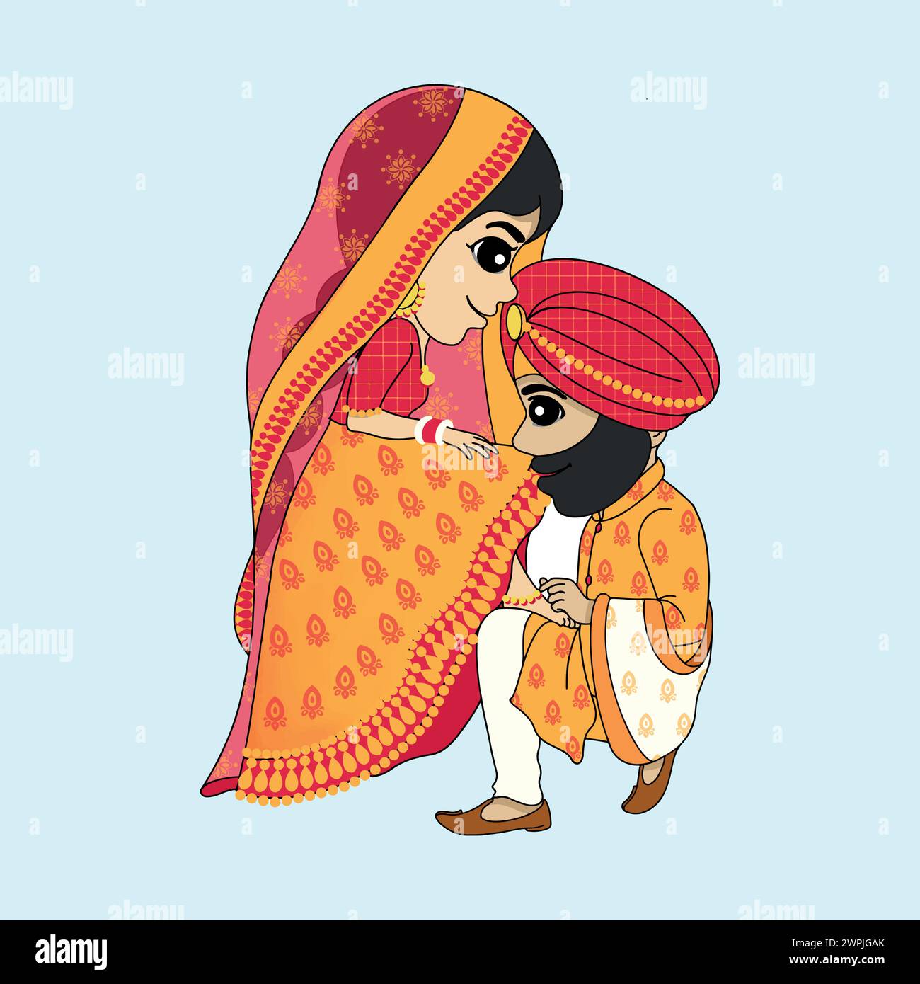 Indian cute bride and groom cartoon character wedding theme Stock ...