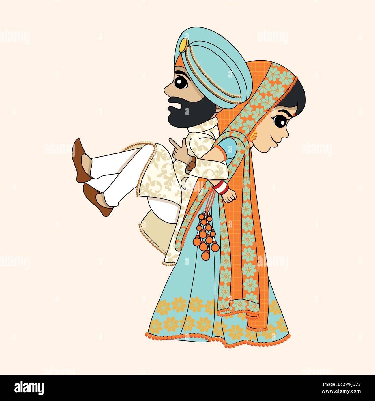 Indian cute bride and groom cartoon character wedding theme Stock ...