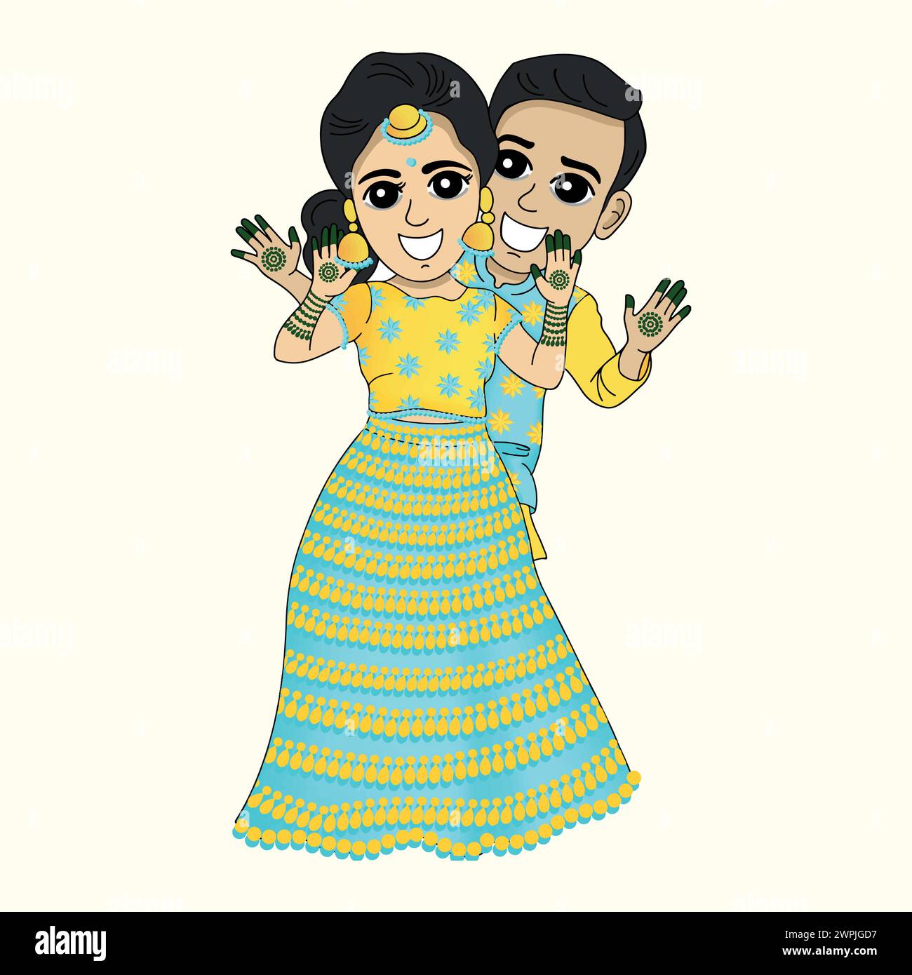 Indian cute bride and groom cartoon character wedding theme Stock ...