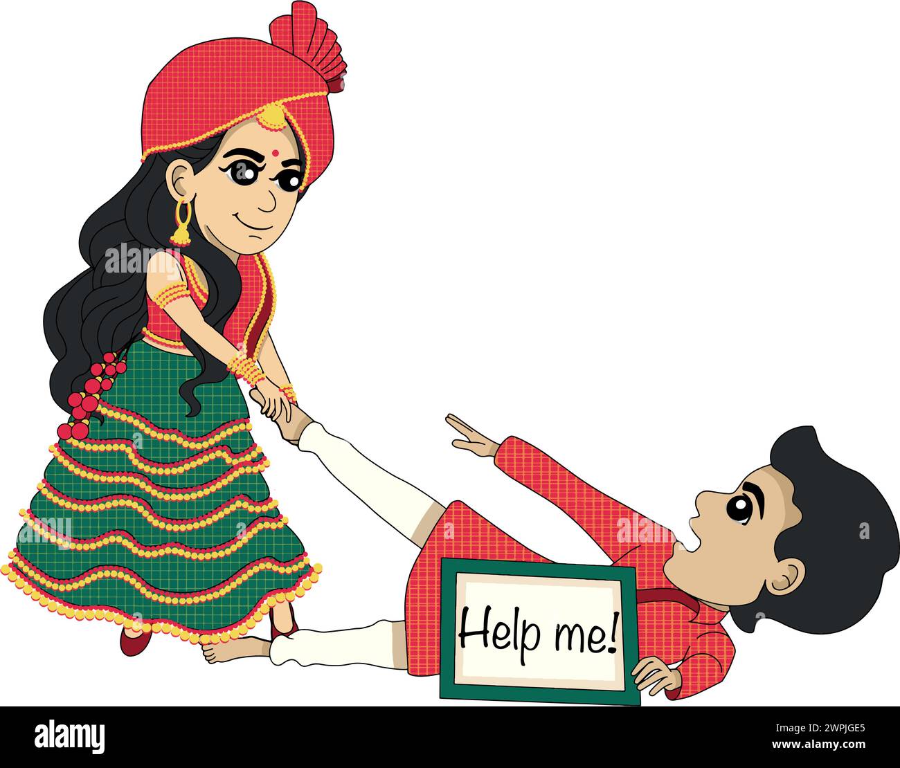 Indian cute bride and groom cartoon character wedding theme Stock ...