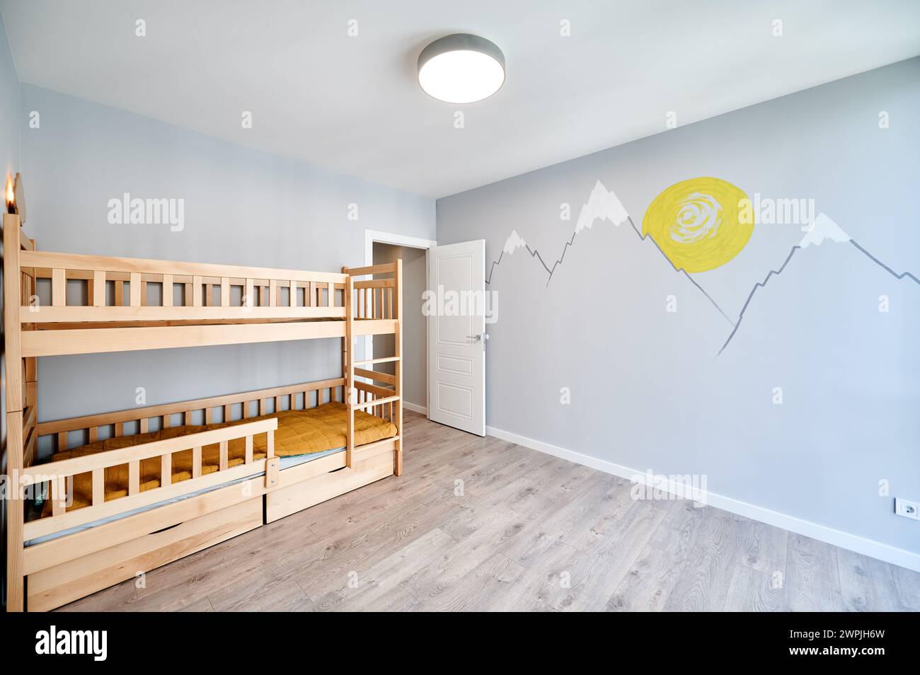 New renovated bedroom with parquet floor, kid house bed and painted ...