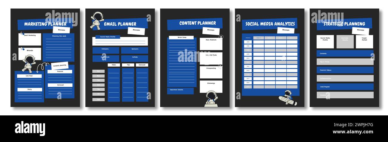 A set of blue and white printable planners. The blue and white color ...
