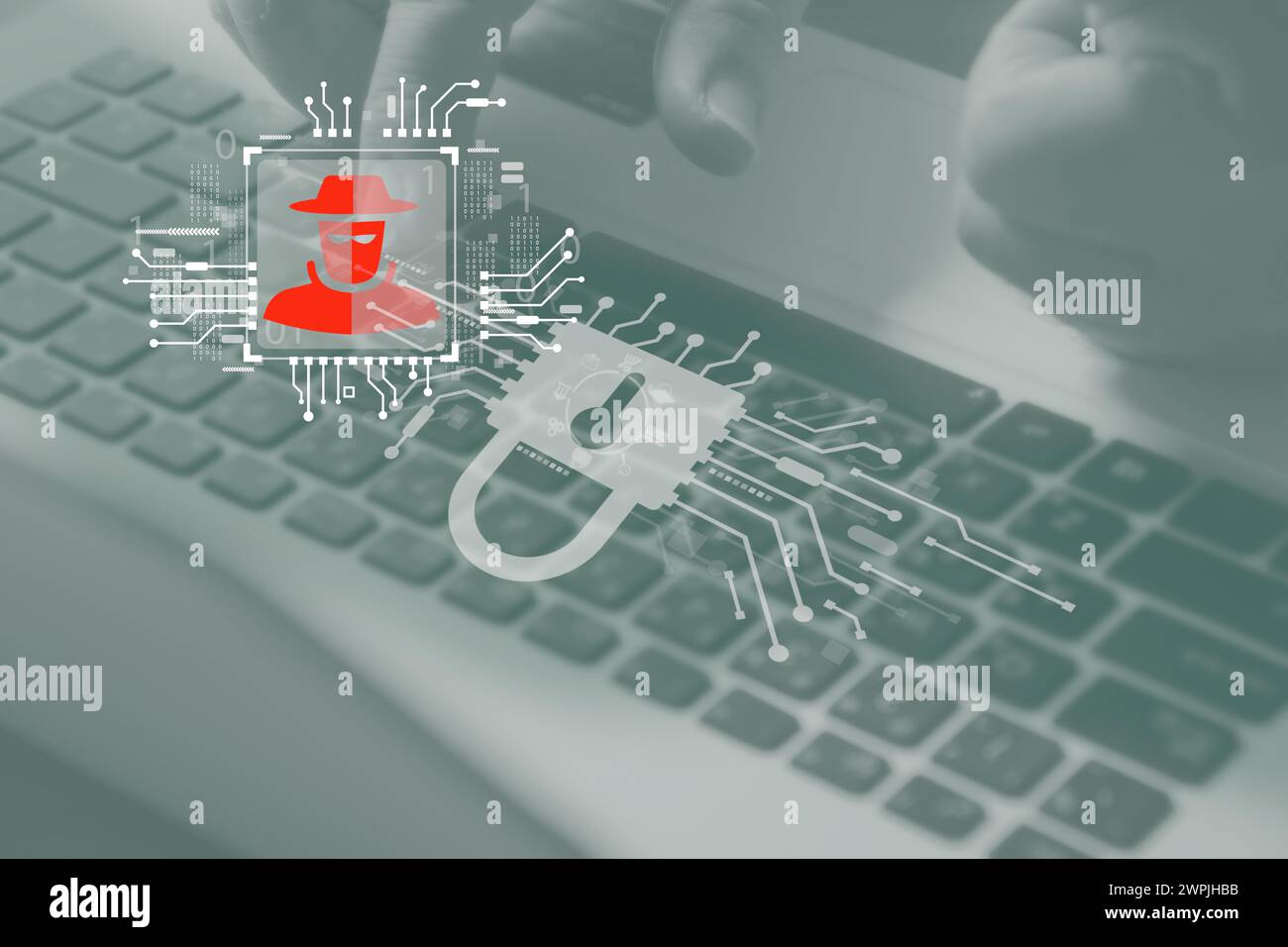 hacker attacked computer chip while business worker can work under ...