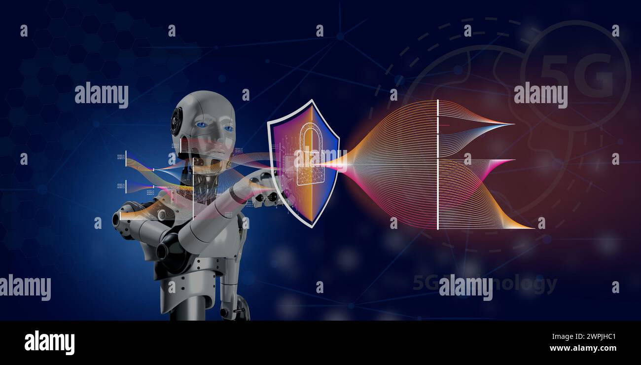 AI technology cyber security protect business by firewall program . 3D ...