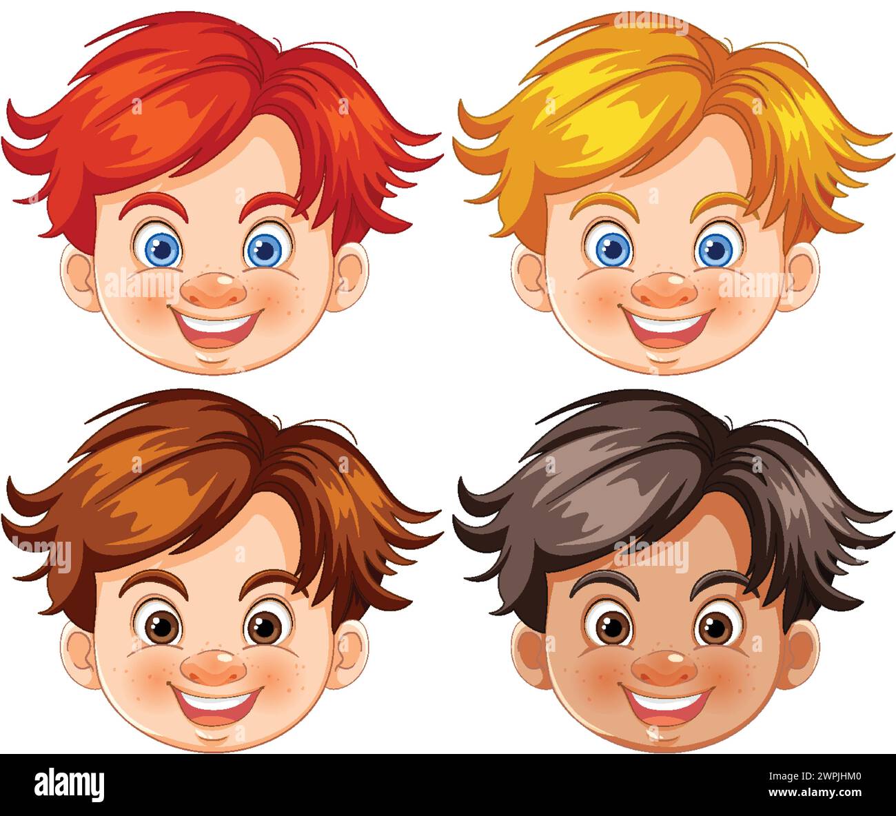 Four cartoon boys smiling with different hairstyles Stock Vector Image ...