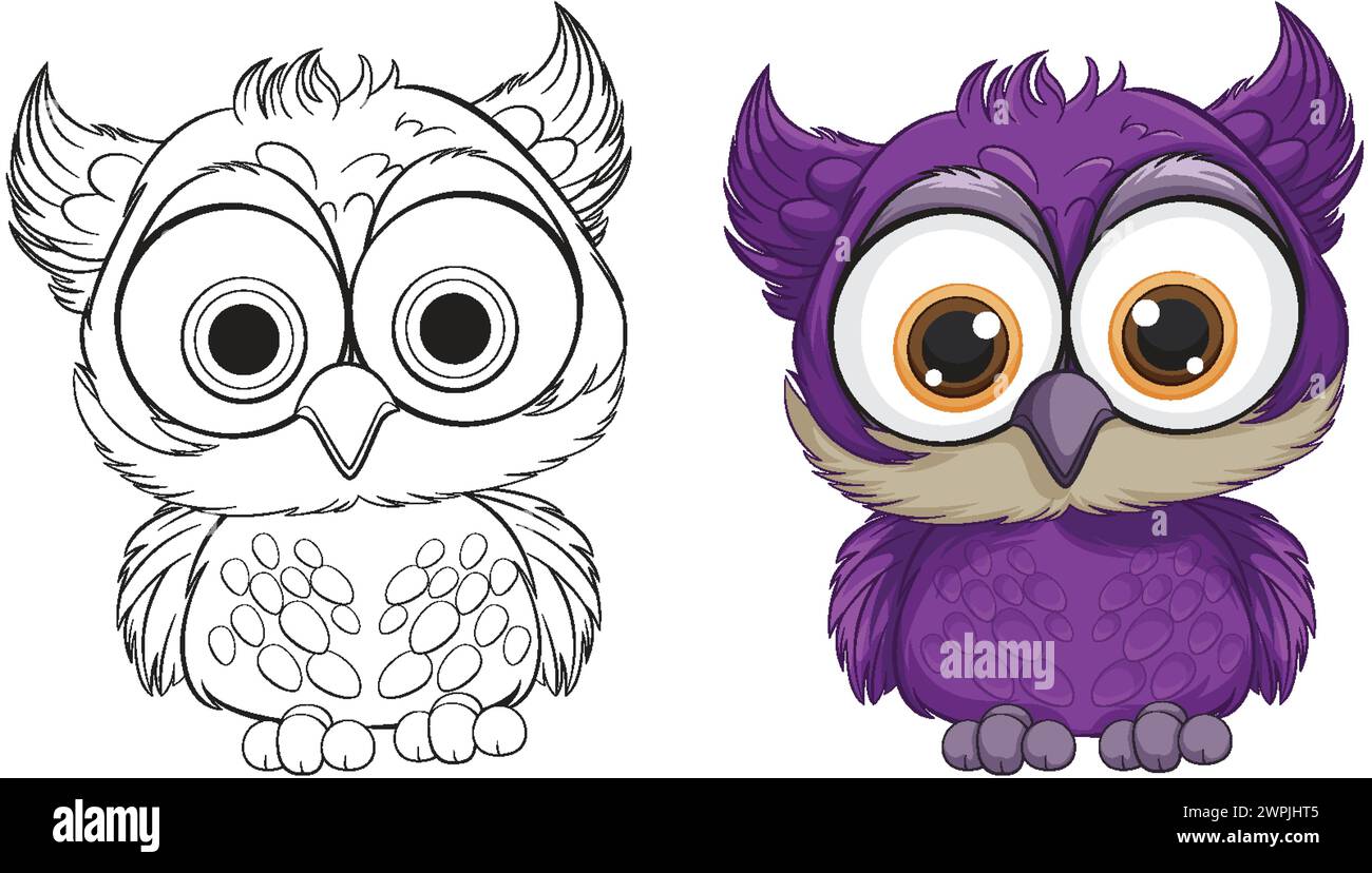 Vector illustration of an owl, colored and line art Stock Vector Image ...