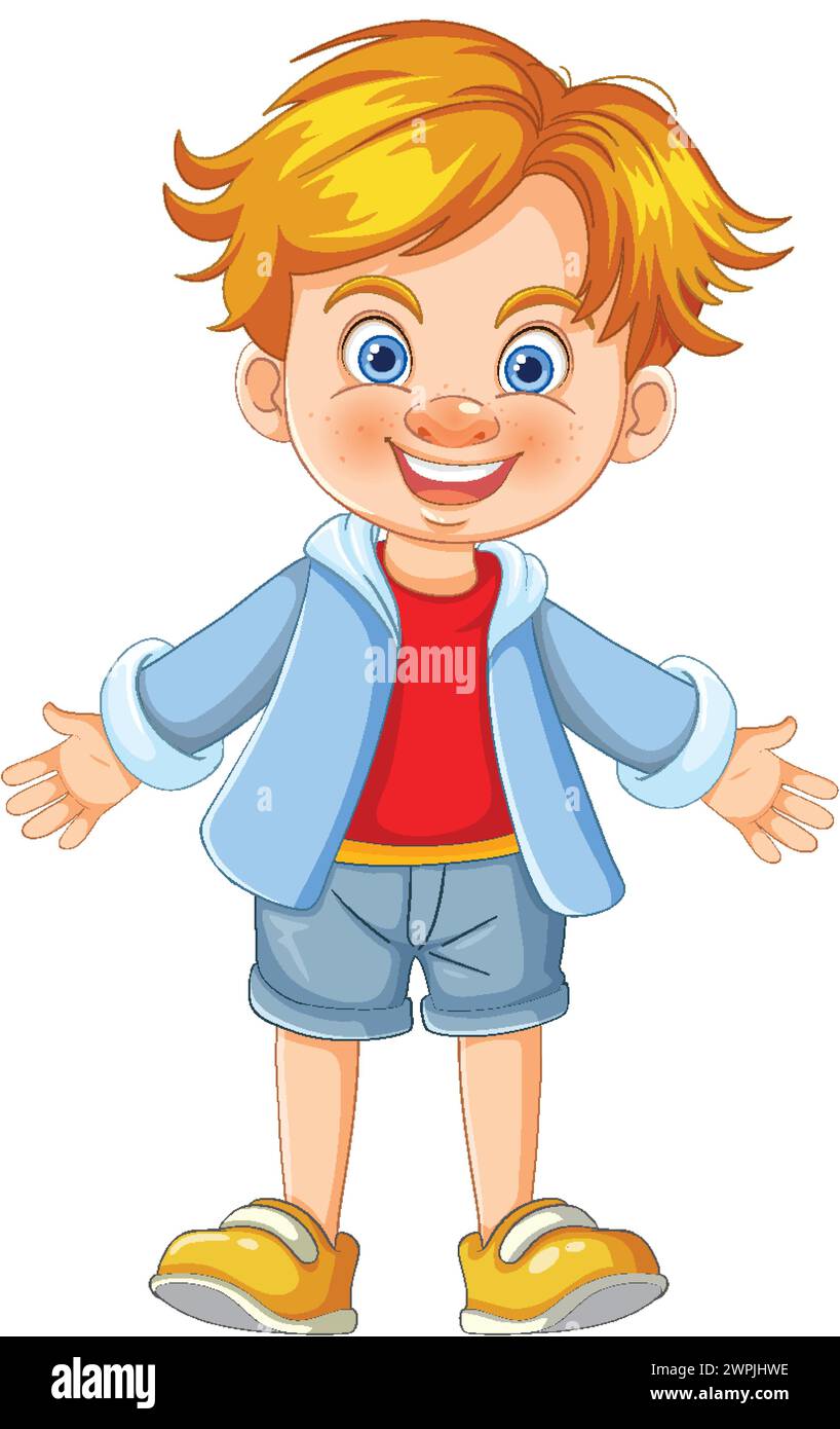 Cheerful young boy with open arms smiling Stock Vector Image & Art - Alamy