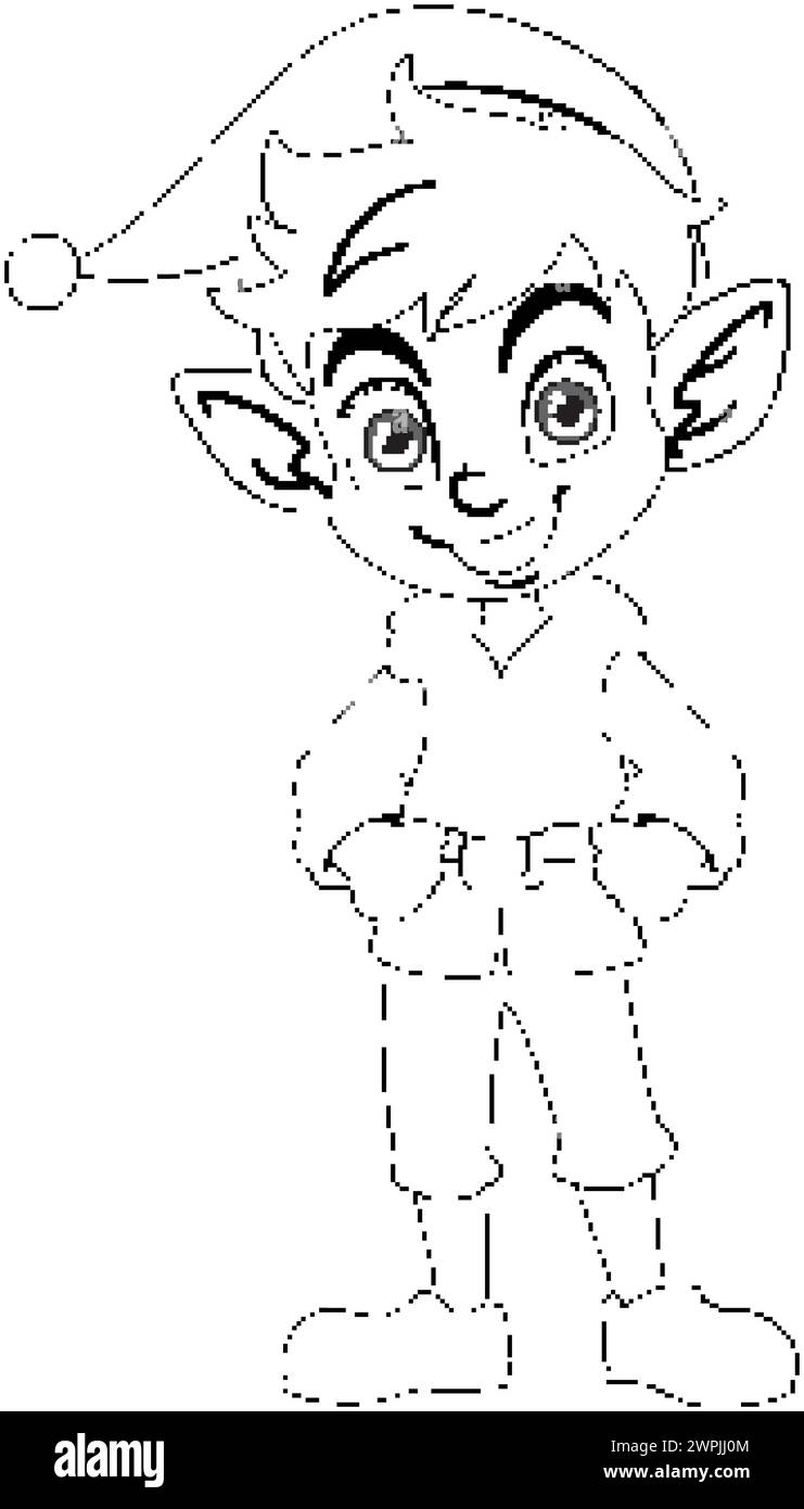 Black and white line art of a happy elf Stock Vector Image & Art - Alamy