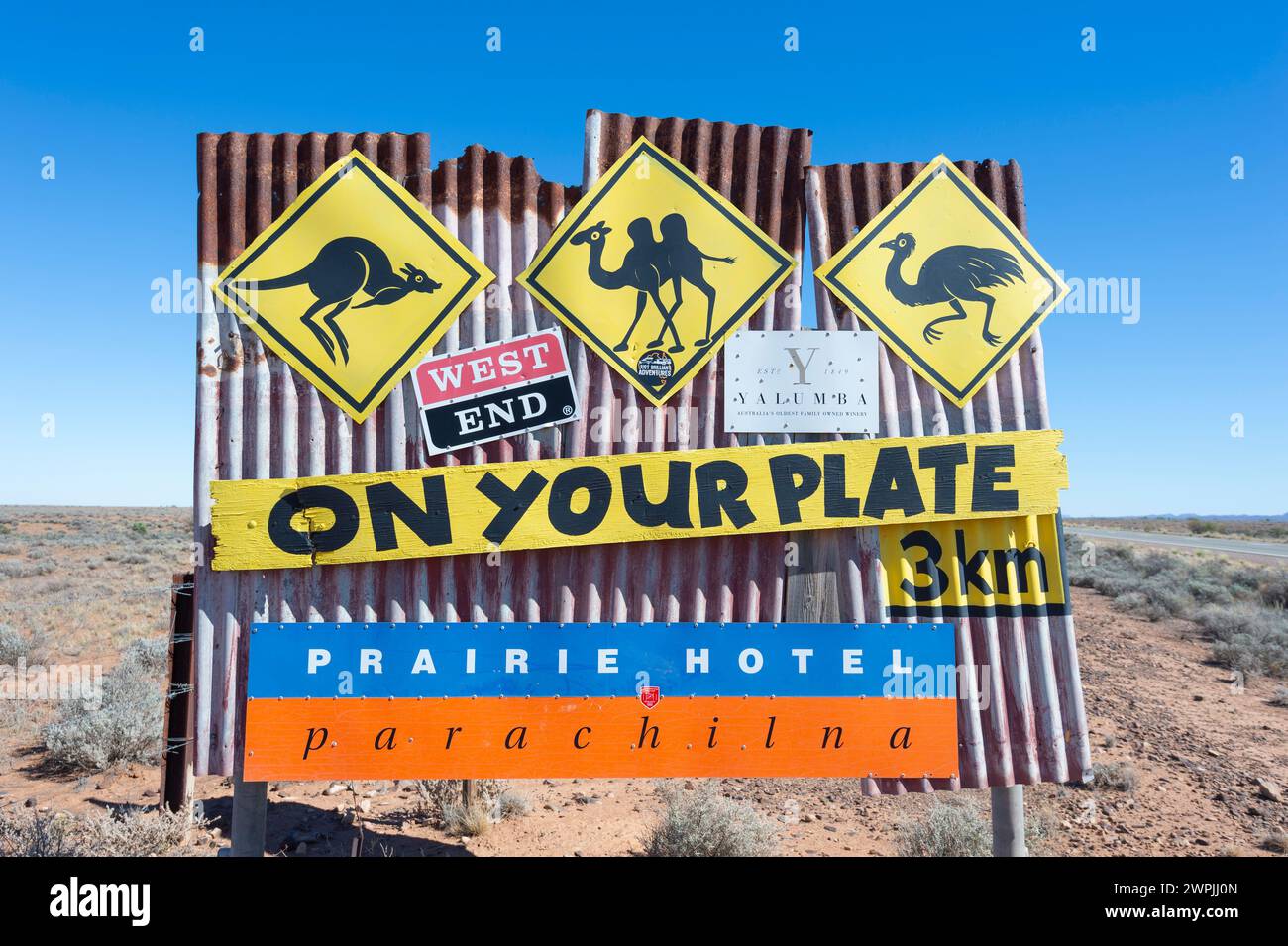 Advertisement for Prairie Hotel menu serving meal, emu and kangaroo ...