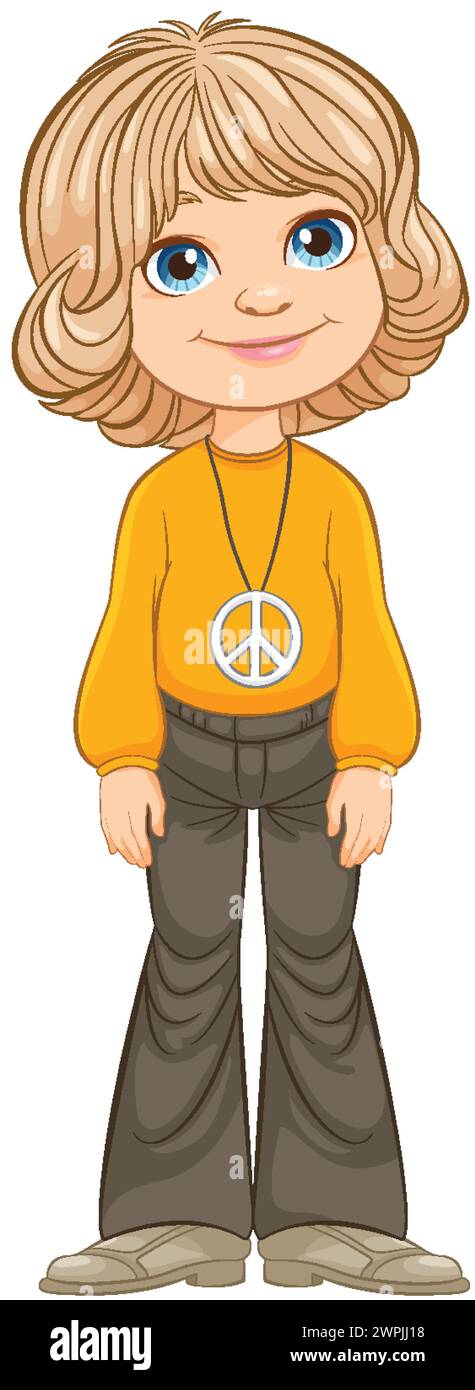 Cartoon girl with peace sign necklace smiling Stock Vector Image & Art ...