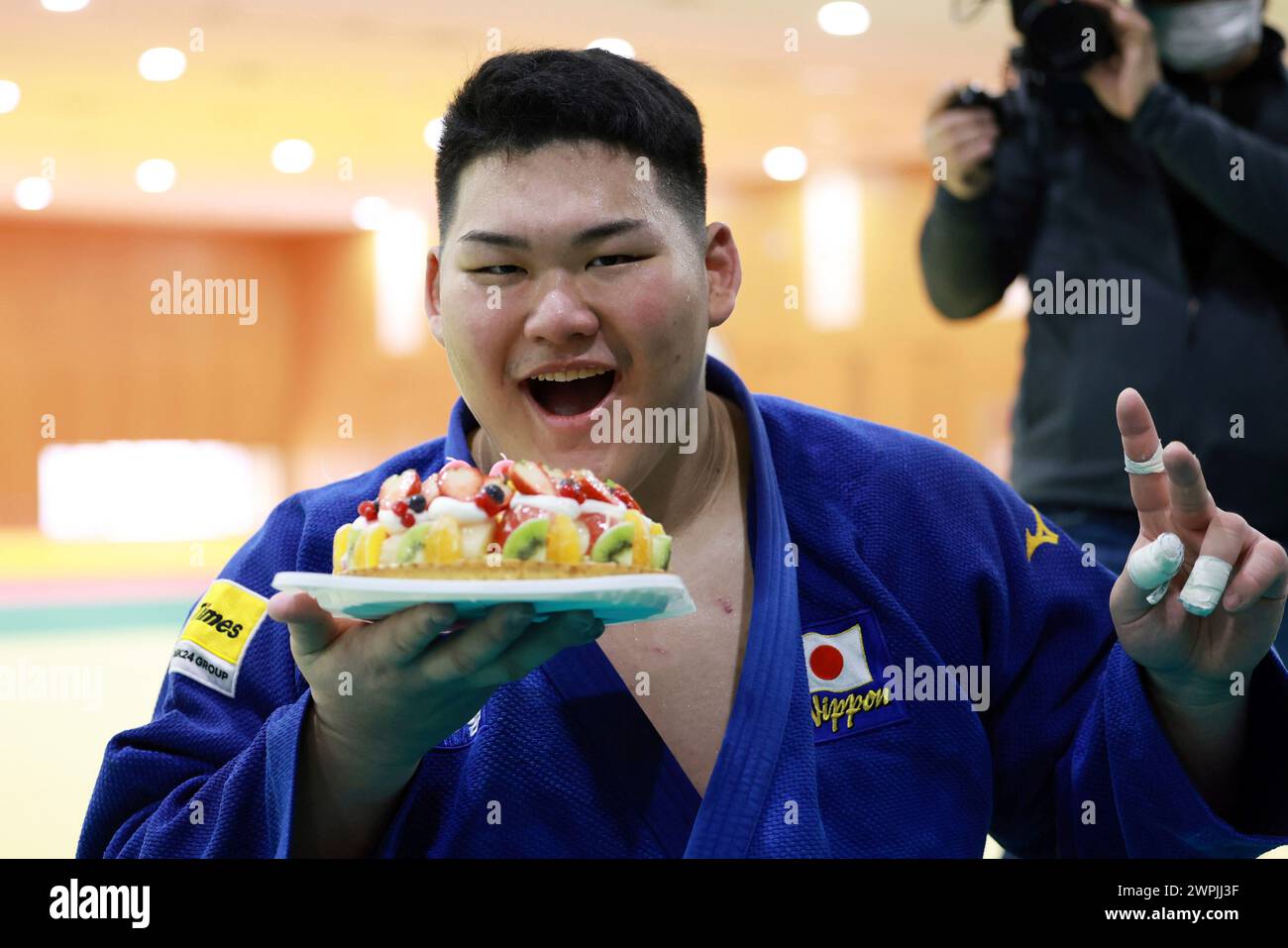 Tatsuru Saito receives his birthday cake after his practice at the ...