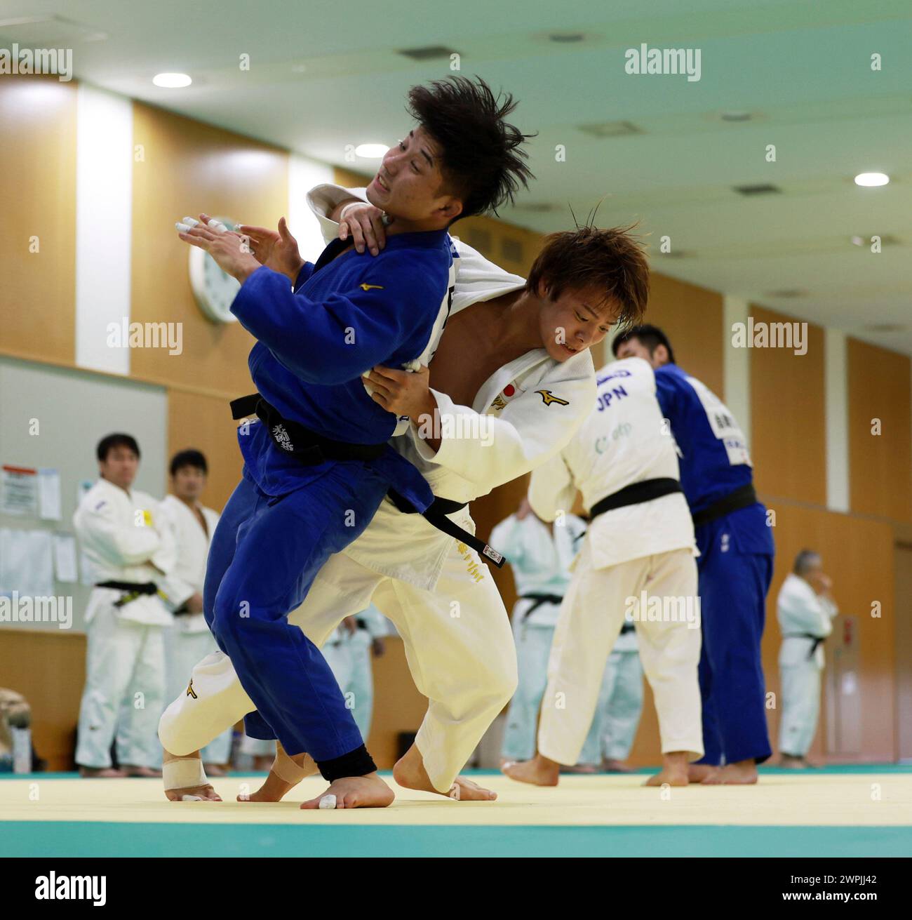 Hifumi Abe practices at the Japan National Team Judo Training Camp in Tokyo on March 8, 2024 ...