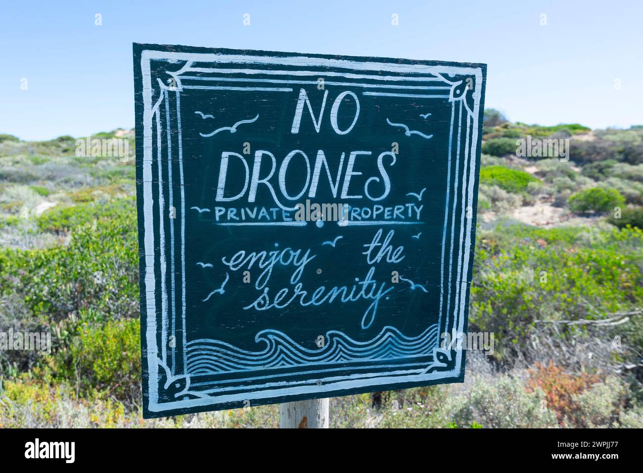 No Drones sign, enjoy the serenity, South Australia, Australia Stock ...