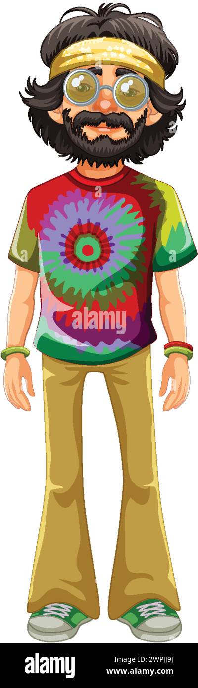 Colorful hippie with tie-dye shirt and peace glasses Stock Vector Image ...