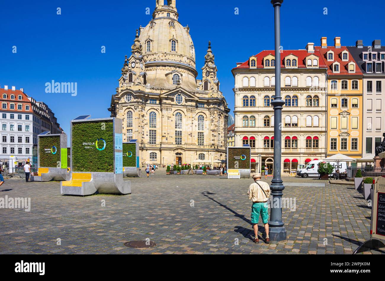 Tourist scene in front of Frauenkirche Church on Neumarkt Square in ...