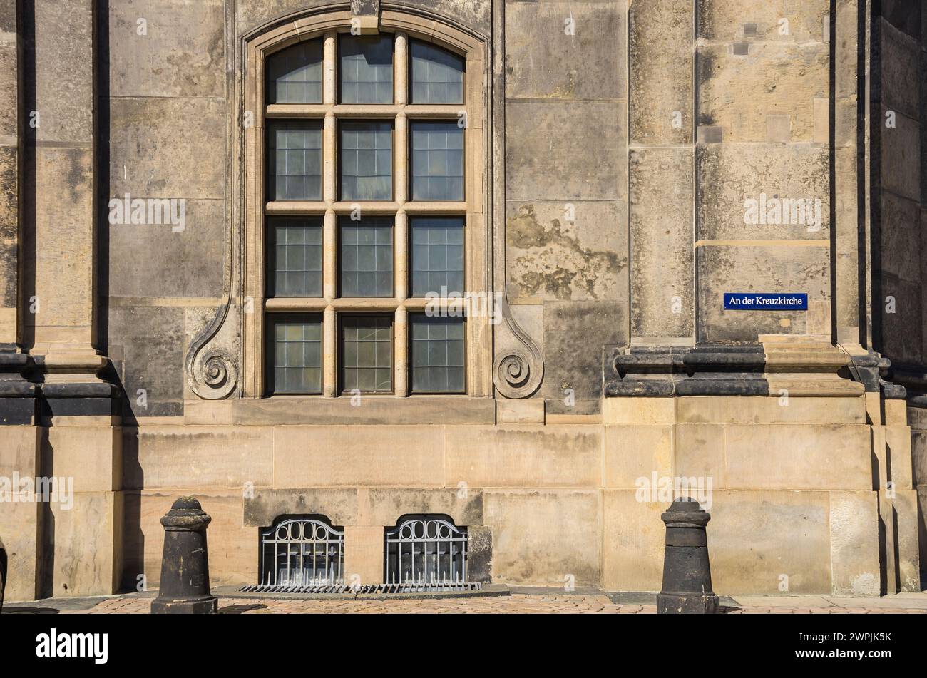 An der Kreuzkirche, exterior detail and street sign, Kreuzkirche Church ...
