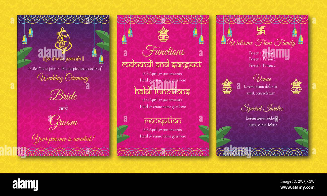 A wedding invitation card with a couple and a traditional wedding theme ...