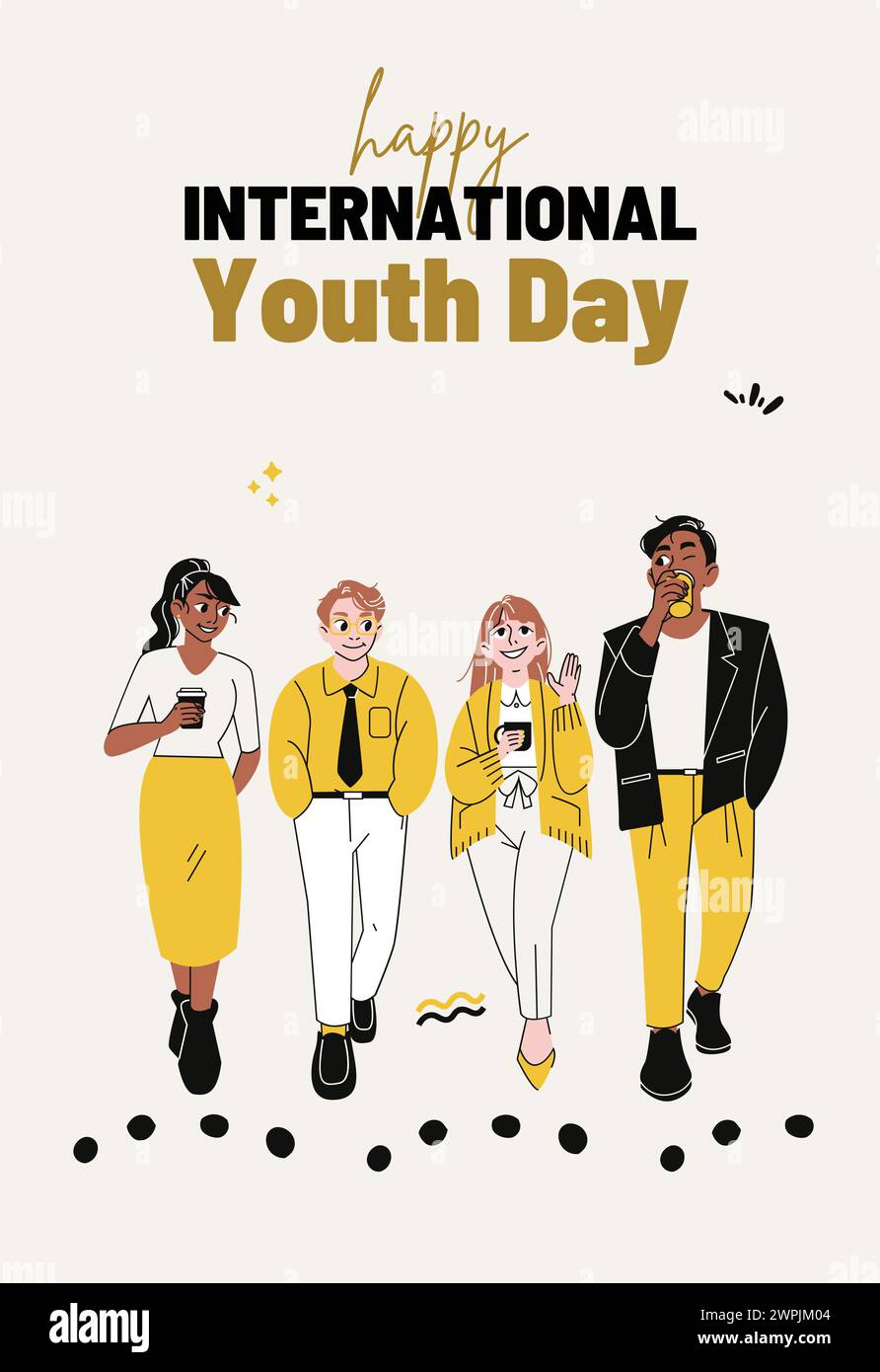 A group of people walking down a street on International Youth Day. The ...