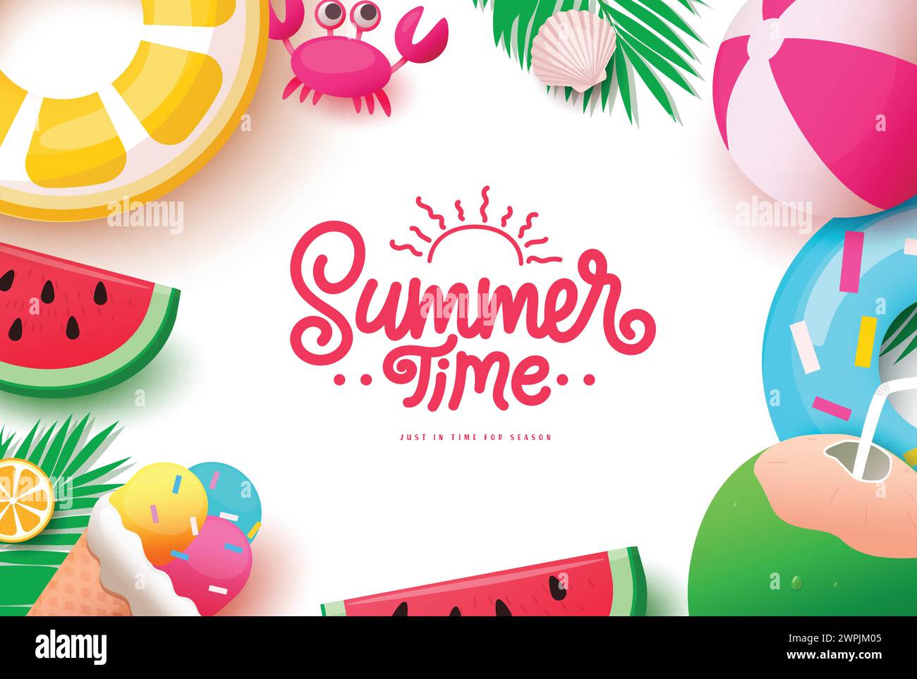 Summer time greeting vector template design. Summer time text greeting ...