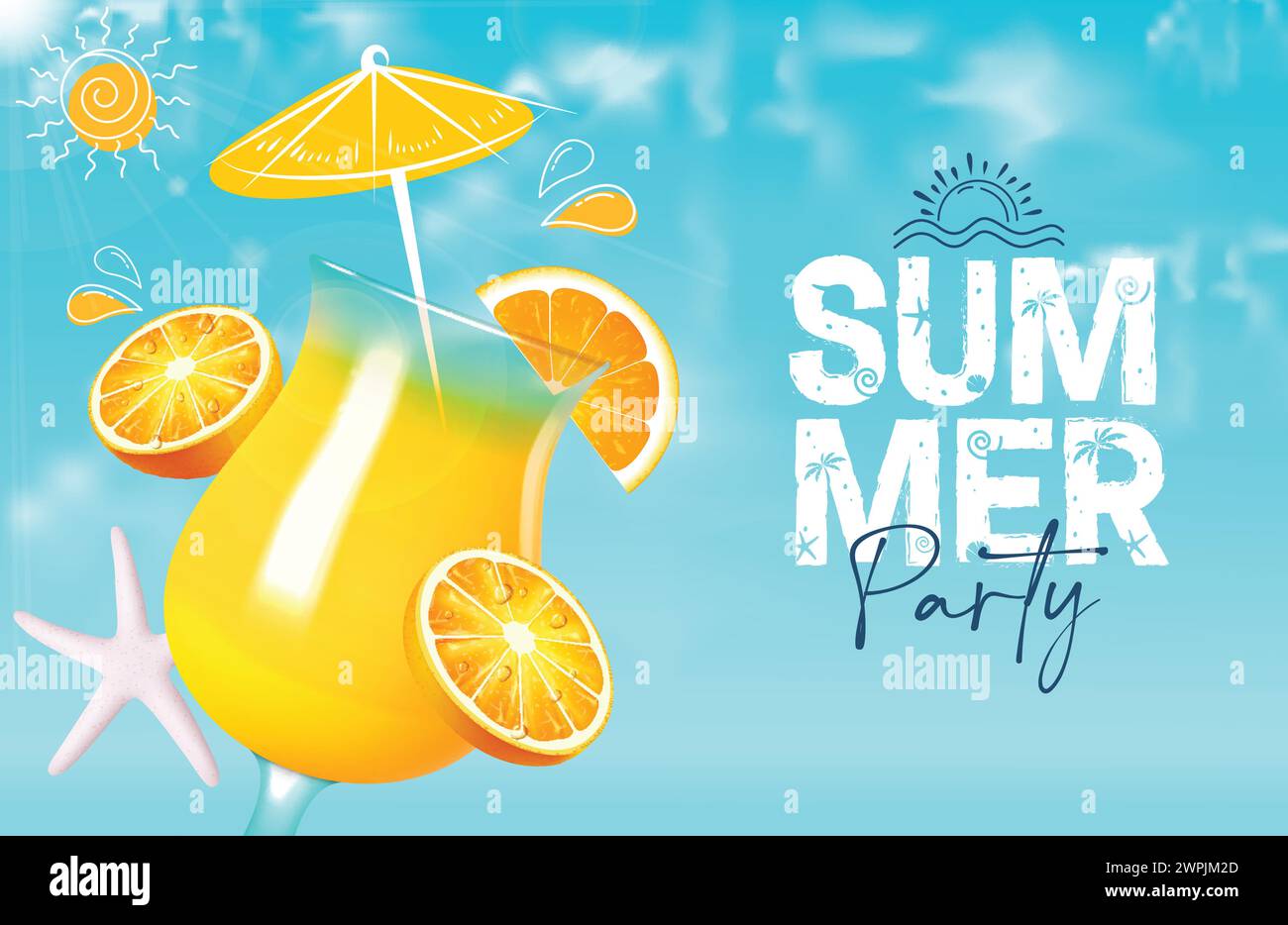 Summer party text vector design. Summer party invitation with orange ...