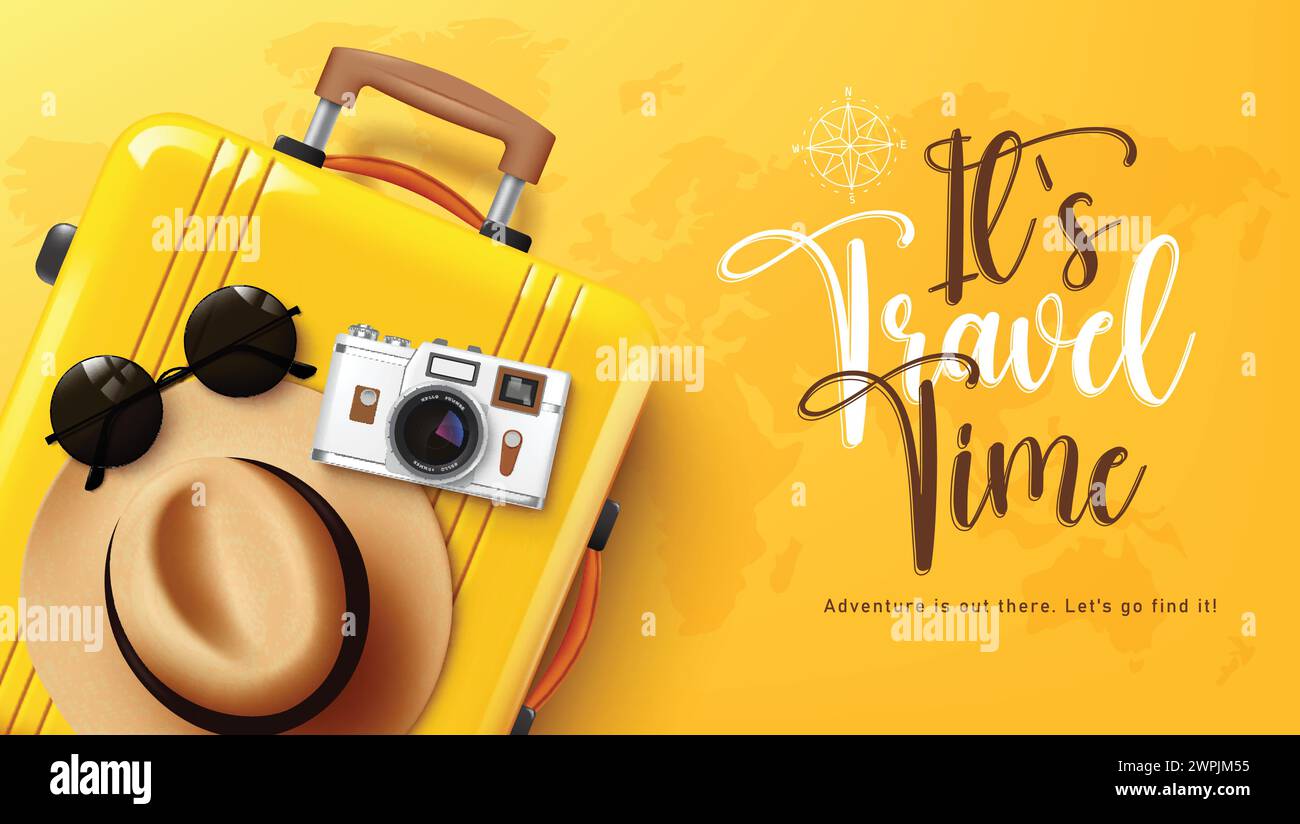 Summer travel time text vector design. Travel time text with bag ...