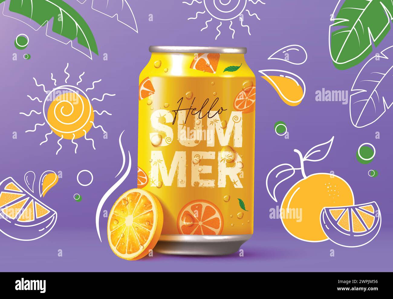 Summer soda can vector design. Hello summer greeting in cola drink 3d ...