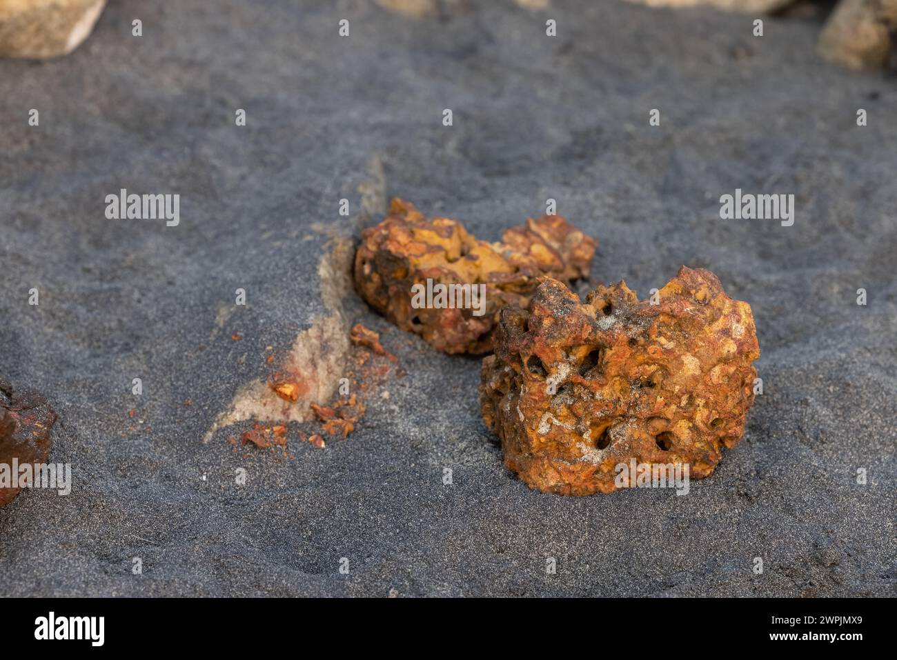 Volcanic rocks thrown from the sea to the shore create a beautiful ...
