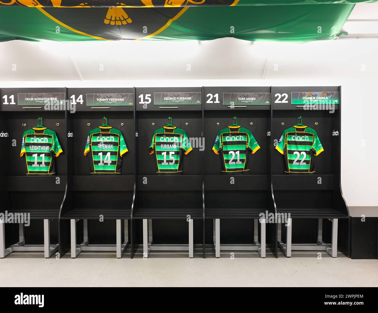 Changing room at Northampton Saints rugby club, England Stock Photo - Alamy