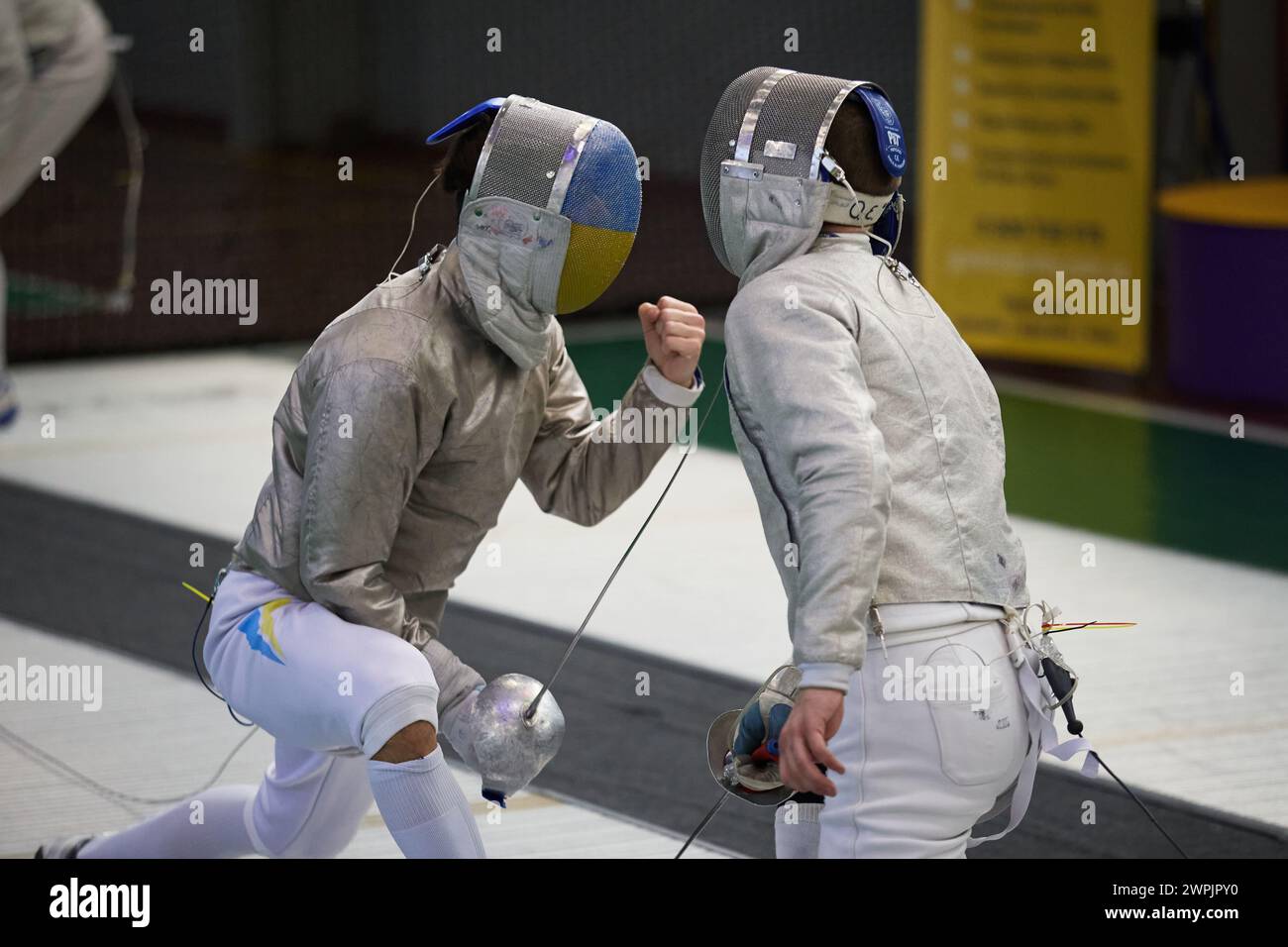 Fencers Viacheslav Dziuba (left) and Yevgen Oleinykov fight at the "All ...