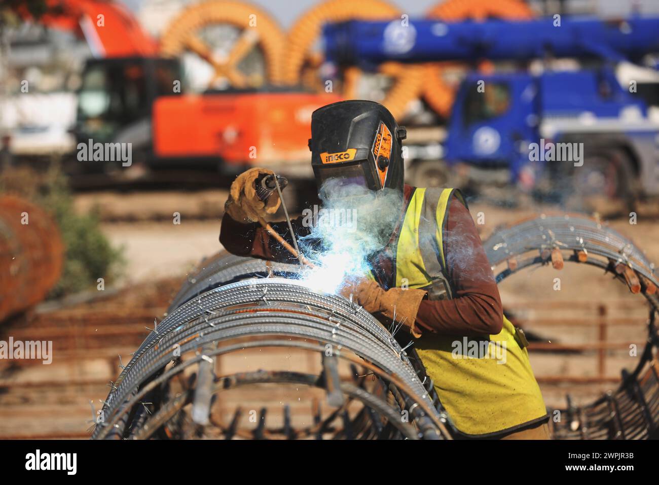 Baghdad, Iraq. 2nd Mar, 2024. A worker works at the construction site ...
