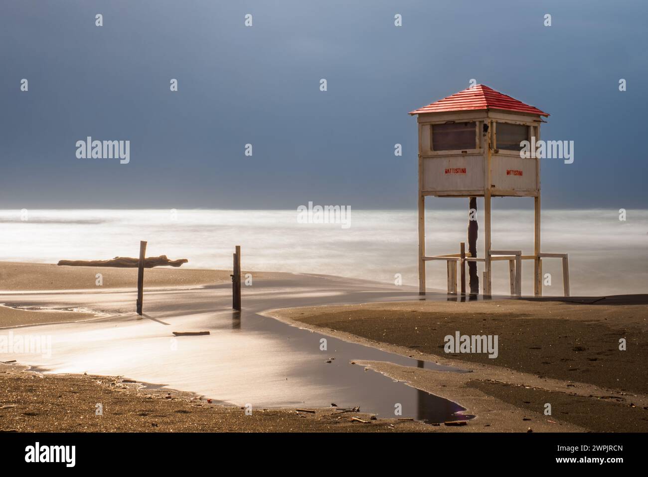 Battistini beach resort lifeguard turret in the beach of Ostia - Rome ...