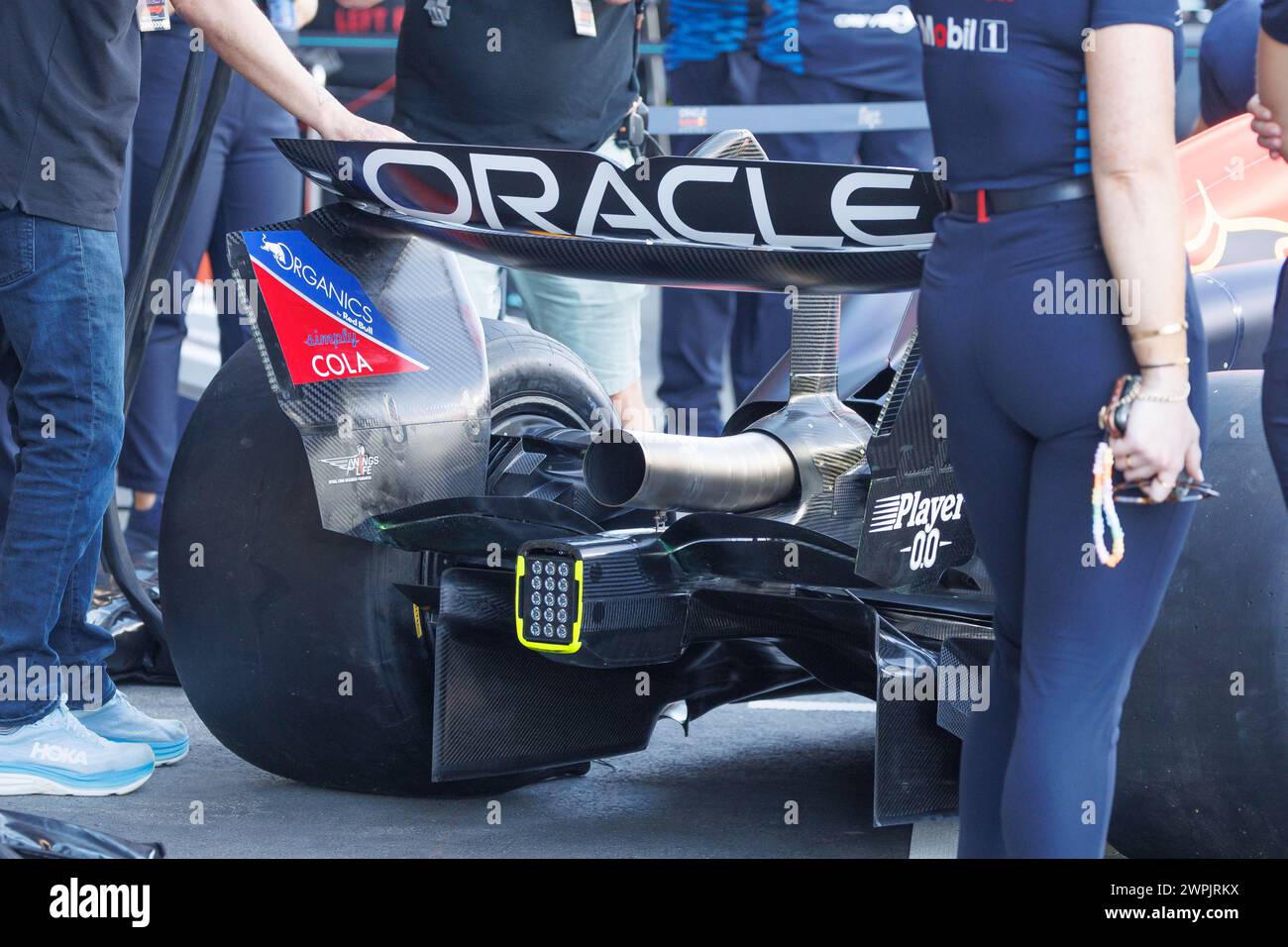 Red Bull Racing RB20, mechanical detail, A lower camber rear wing ...