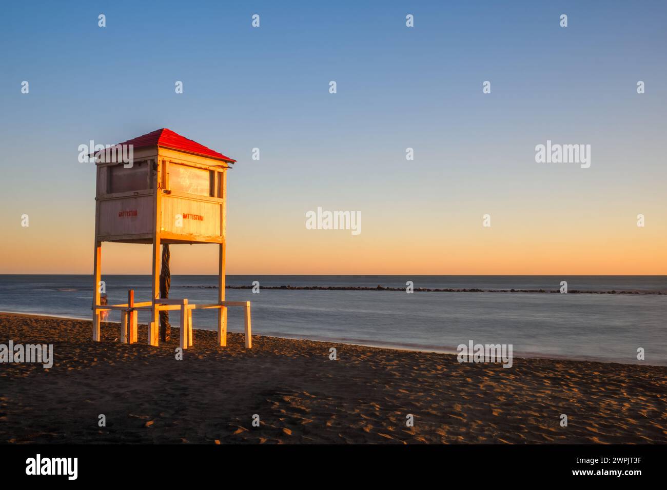 Battistini beach resort lifeguard turret in the beach of Ostia - Rome ...