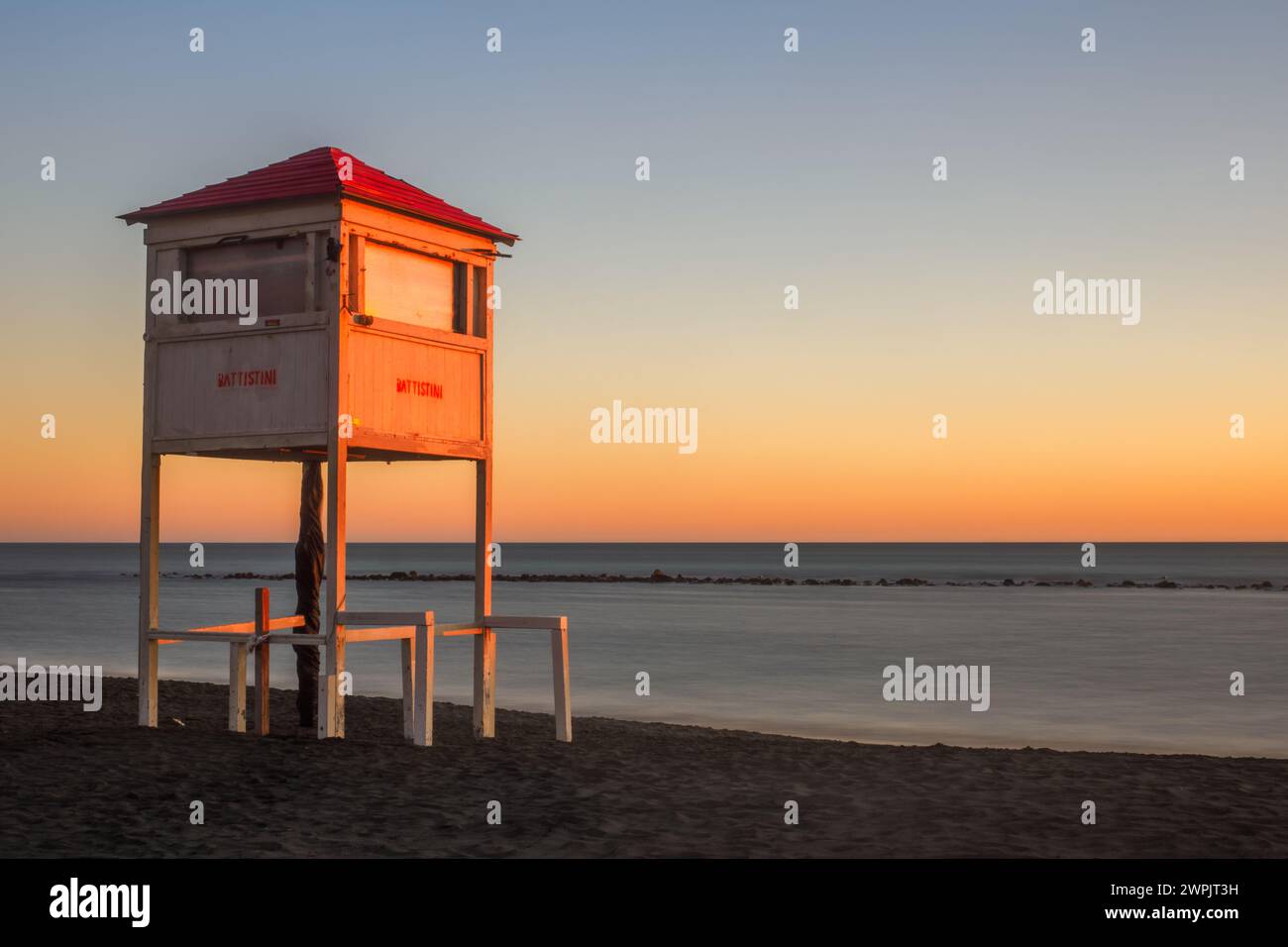 Battistini beach resort lifeguard turret in the beach of Ostia - Rome ...